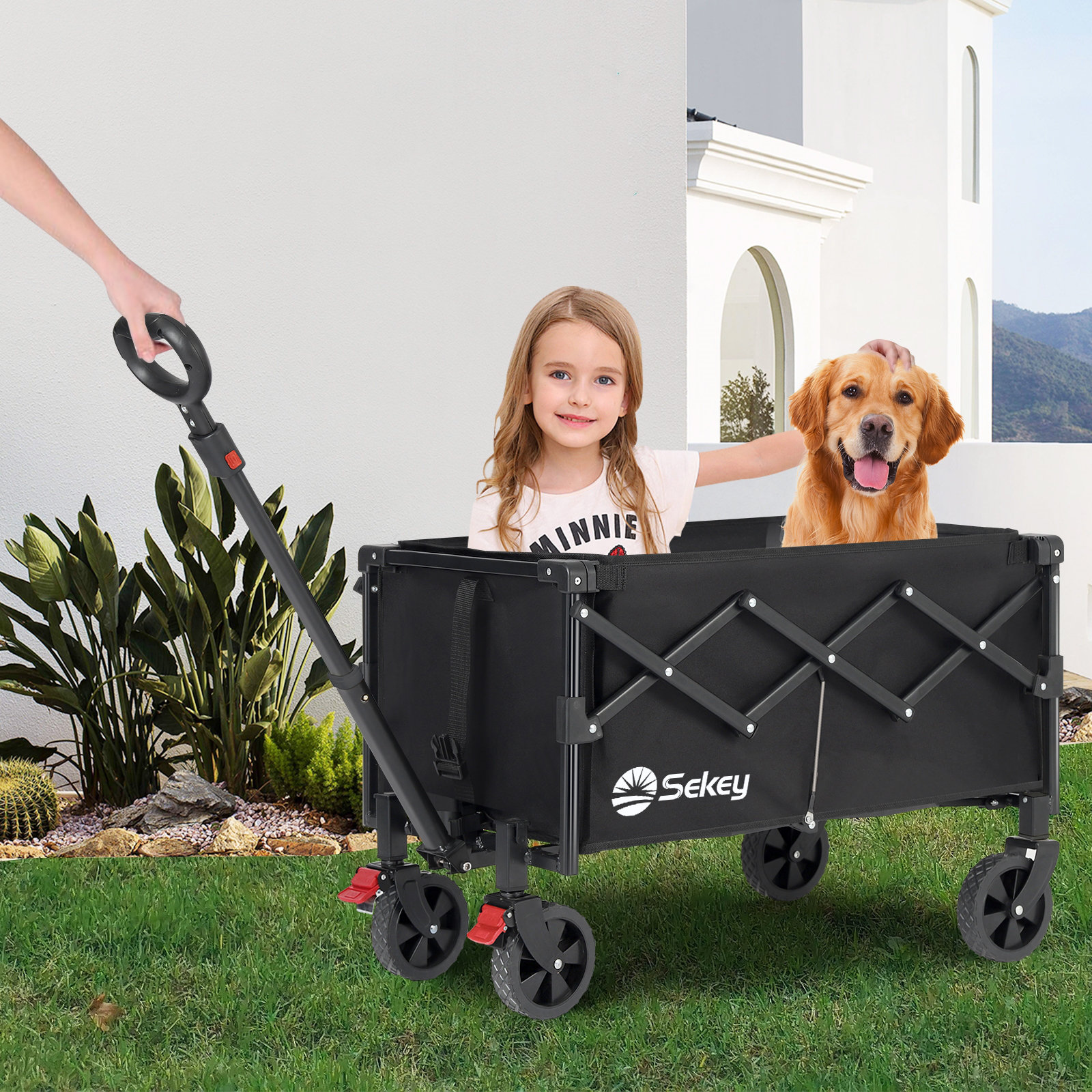 Sekey 220lbs Collapsible Wagon Cart Heavy Duty 120l Large Capacity ...