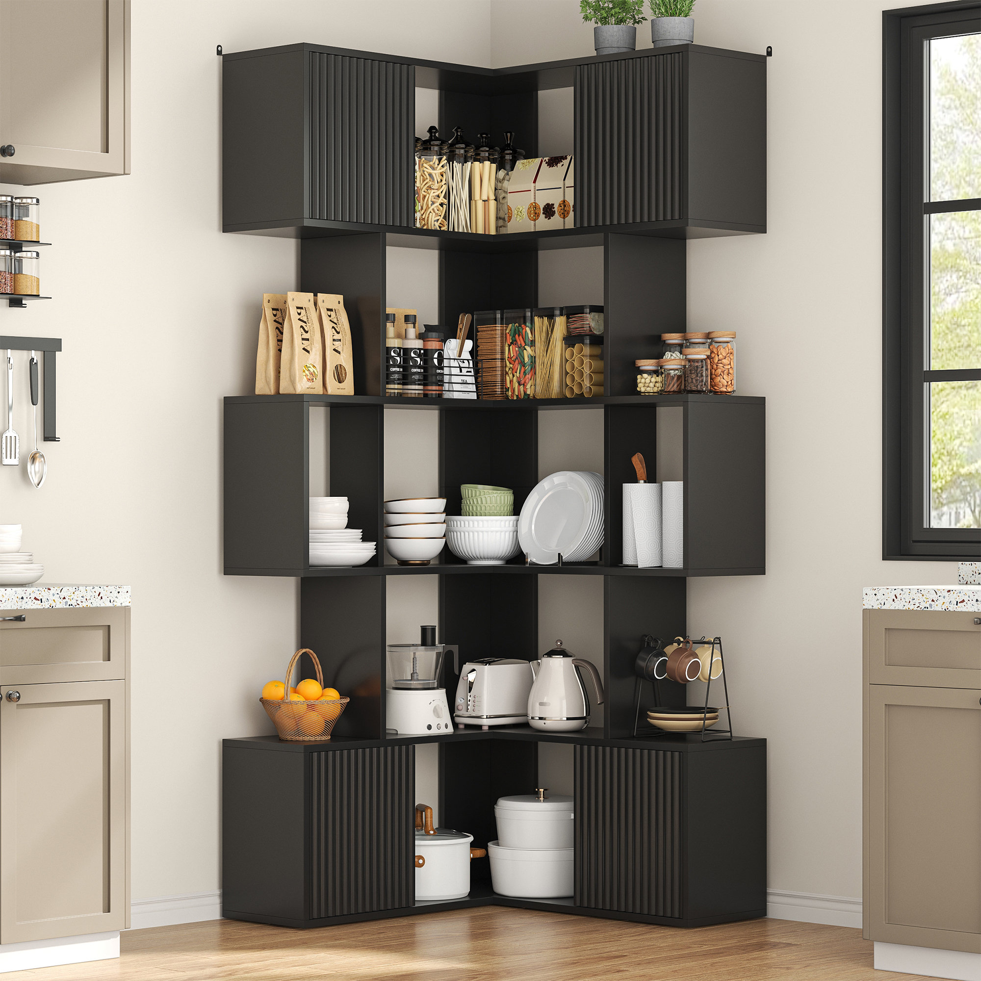 Mercer41 71 Inch Corner Bookshelf, 5 Tier Storage Bookcase, L-shaped ...