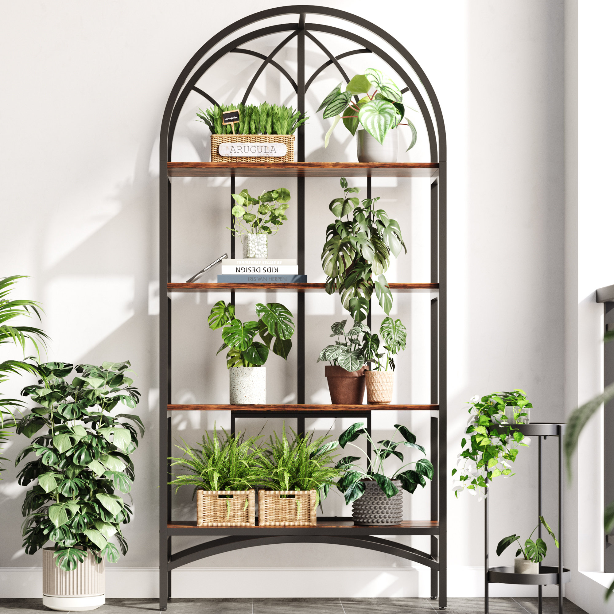 17 Stories 5-tier Bookshelf, Tall Arched Bookcase For Office, Bedroom ...