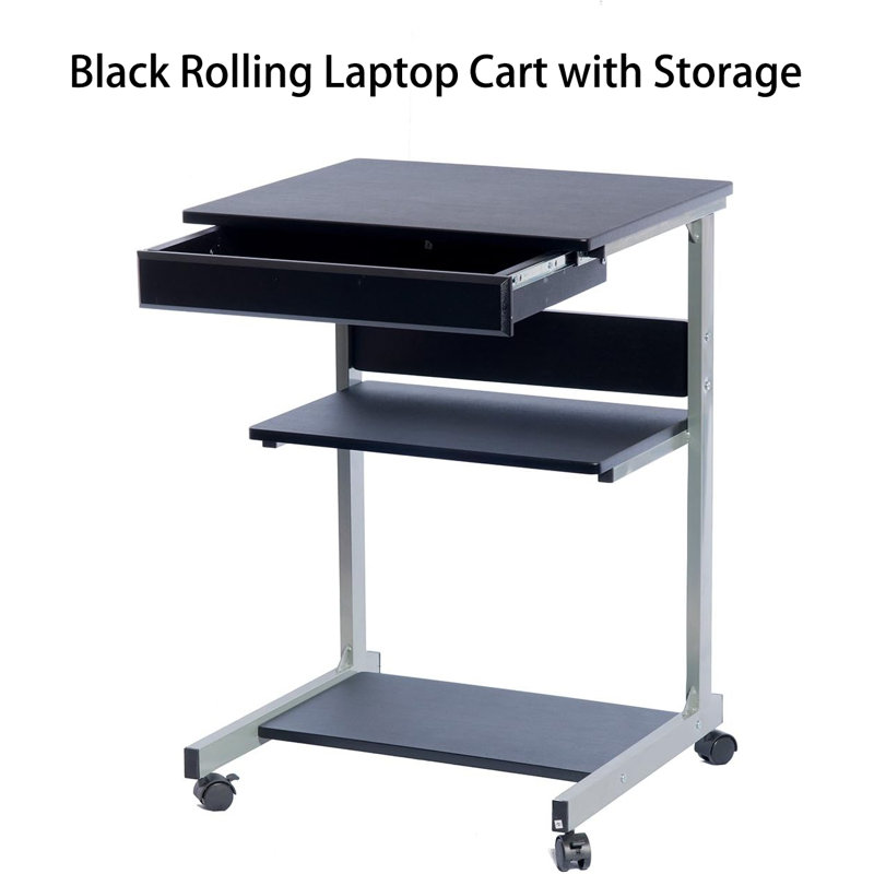 MODVAT Black Rolling Laptop Cart with Storage | Wayfair