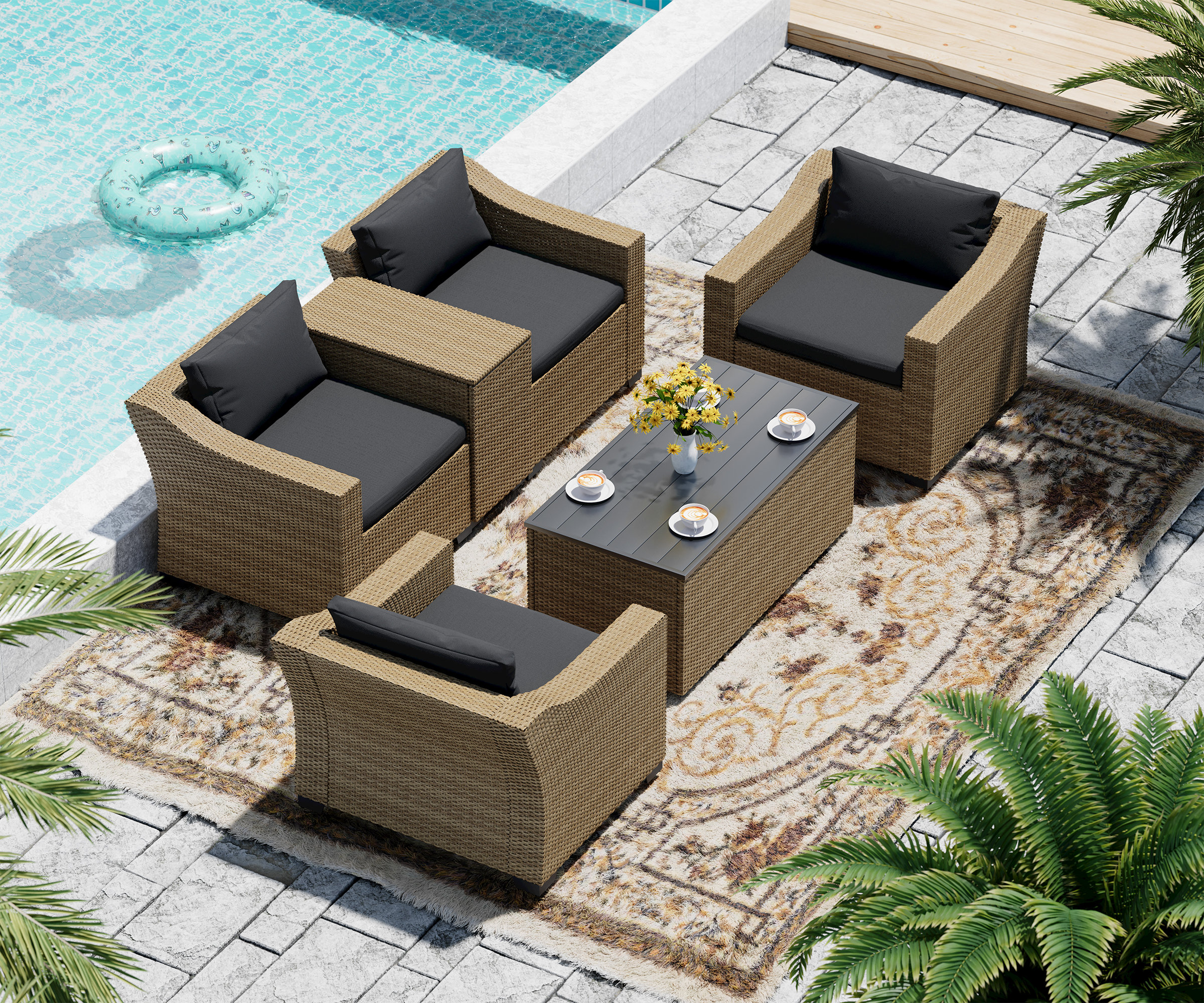 LHBcraft Esmlada Rattan 5 Piece Multiple Chairs Seating Group with ...