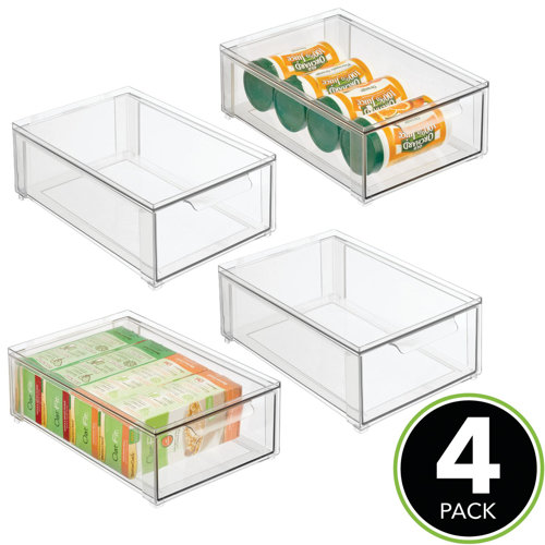 mDesign Stackable Kitchen Food Storage Box With Pull-Out Drawer, 4 Pack ...