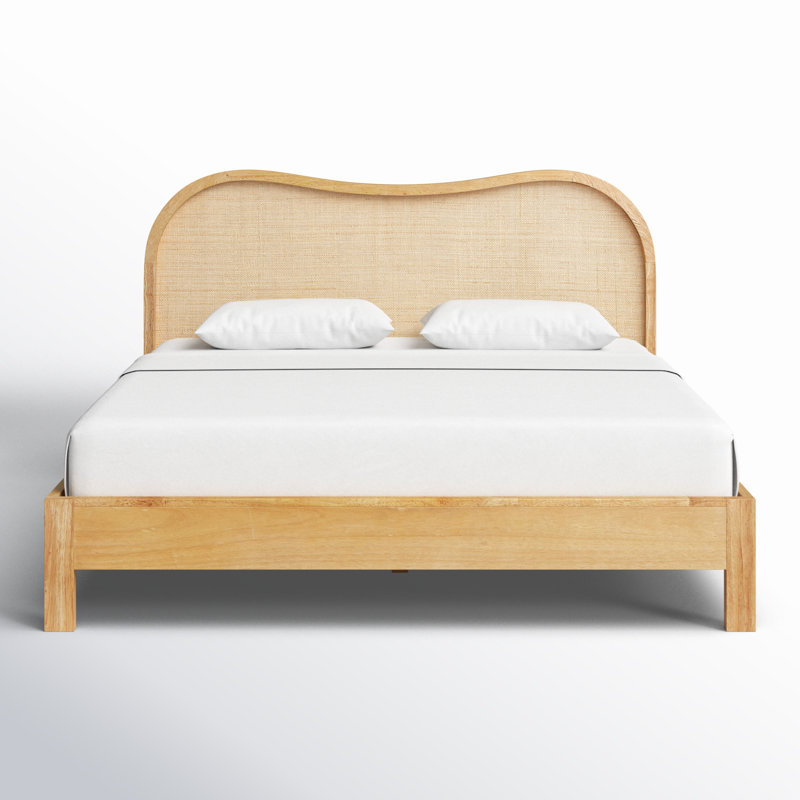 Joss & Main Tourmaline Natural Wood & Rattan Wavy Bed | Wayfair