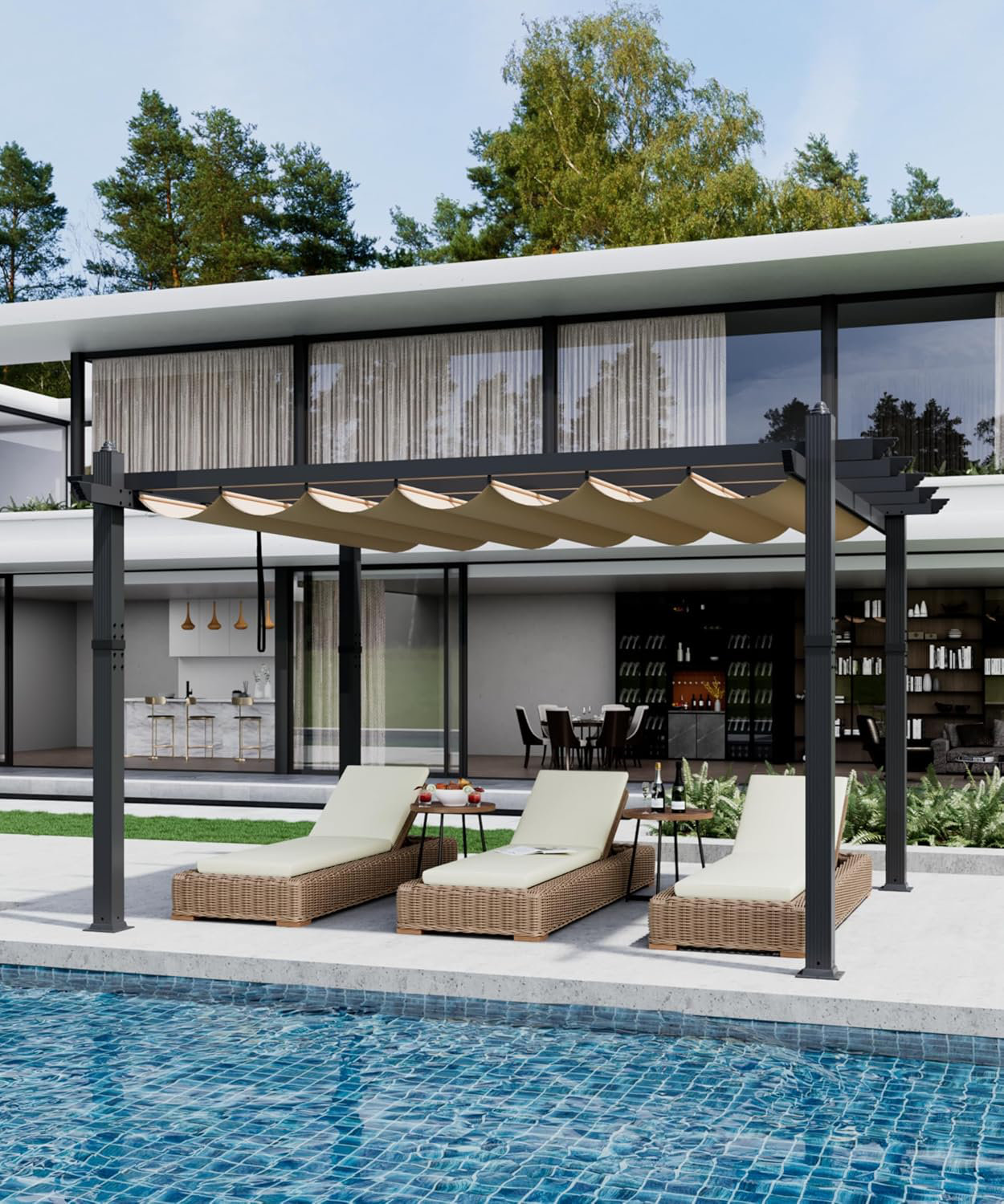 Yesurprise Outdoor Pergola Metal Gazebo with Retractable Canopy for ...