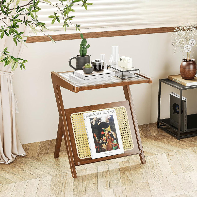 Bay Isle Home™ Rattan Side Table Boho Nightstand Mid Century Modern End ...