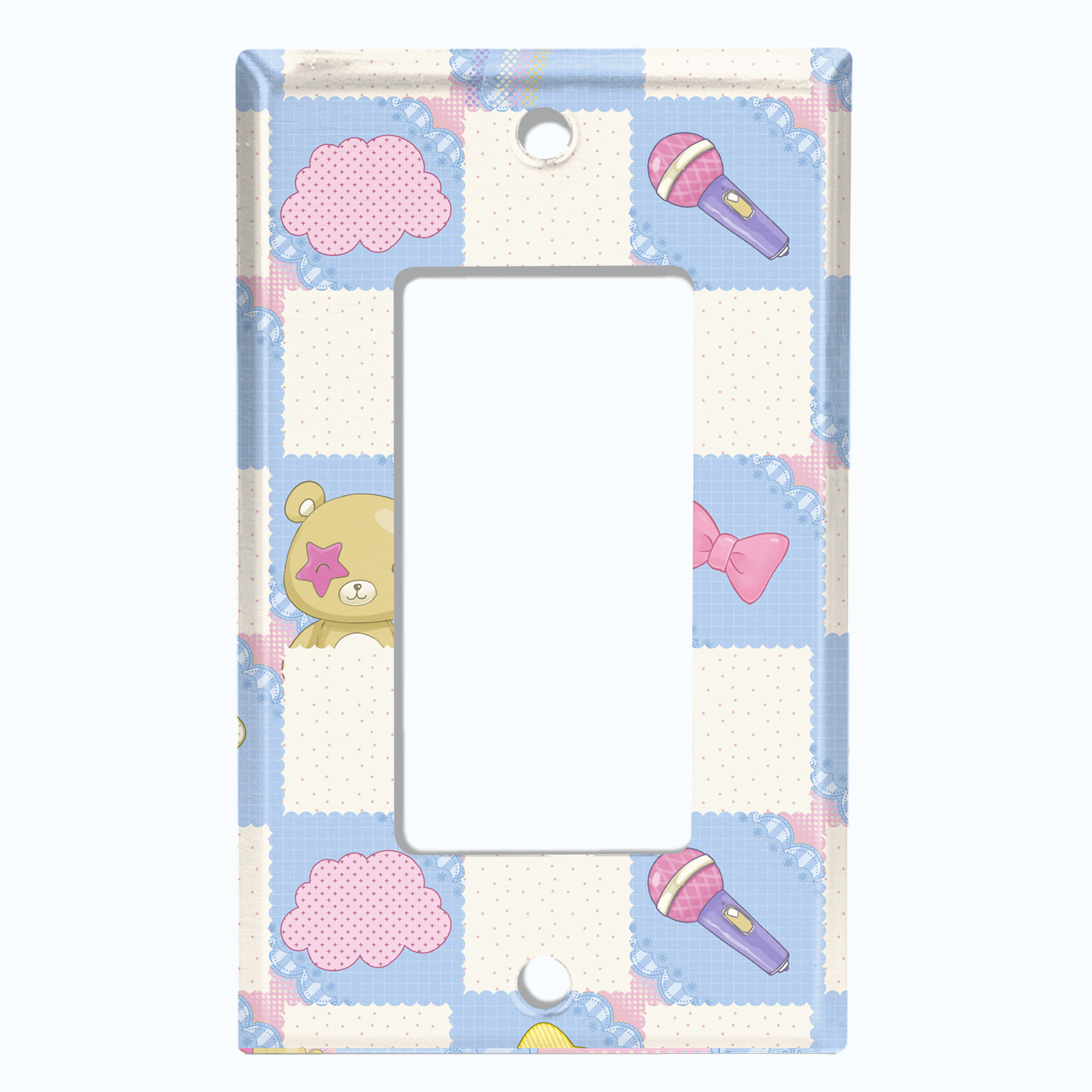 WorldAcc Blue White Toy Chest Karaoke Bear 2 Gang Decorator Wall Plate ...