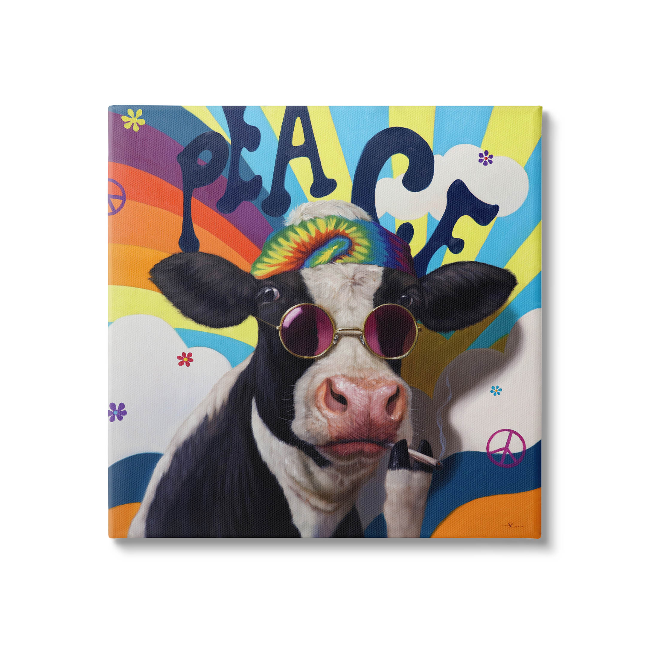 Stupell Industries Peace 70S Hippie Cow Canvas Wall Art By Lucia ...