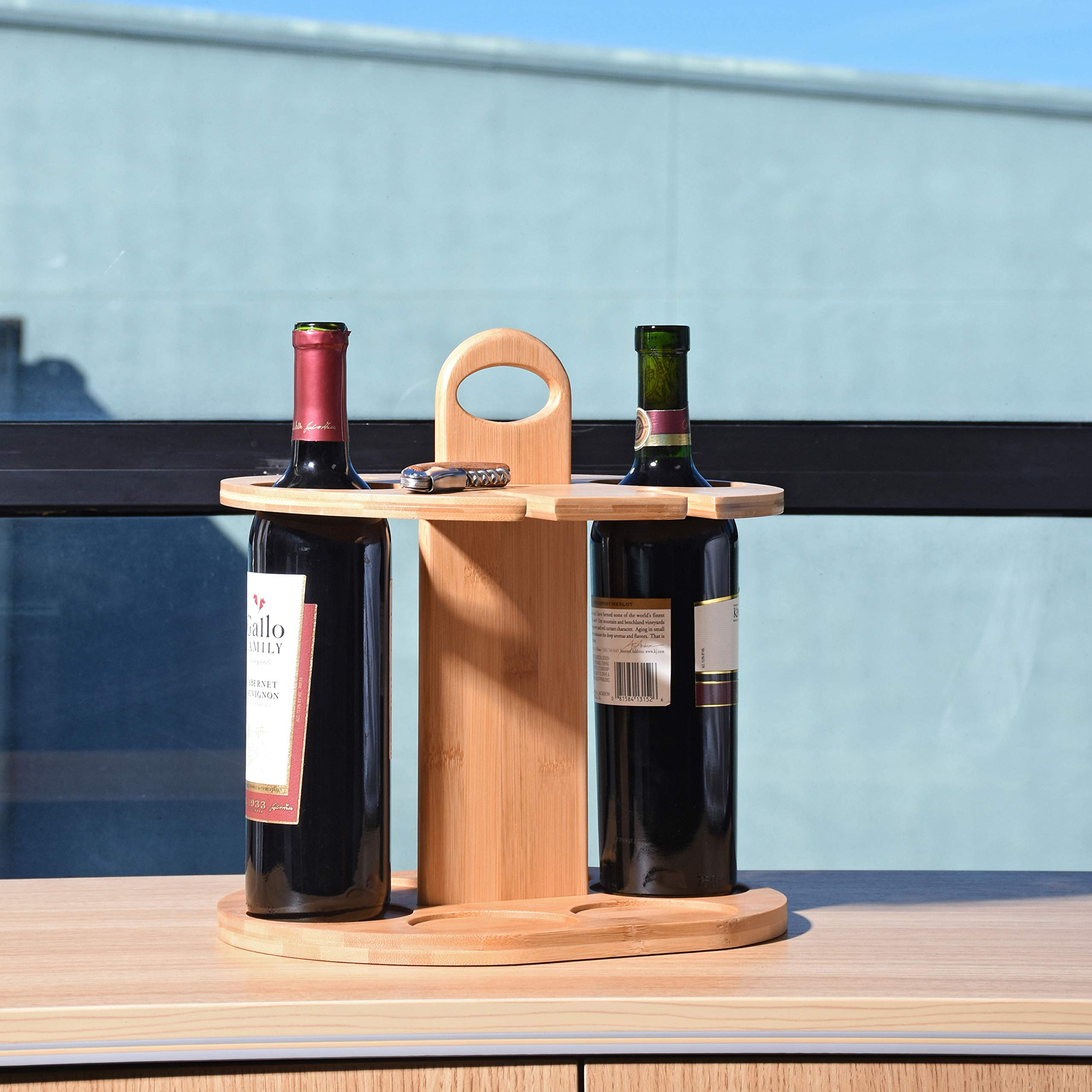 Ebern Designs Kato Wine 2 Bottle Holder & 4 Glass Rack, Wine Glass ...