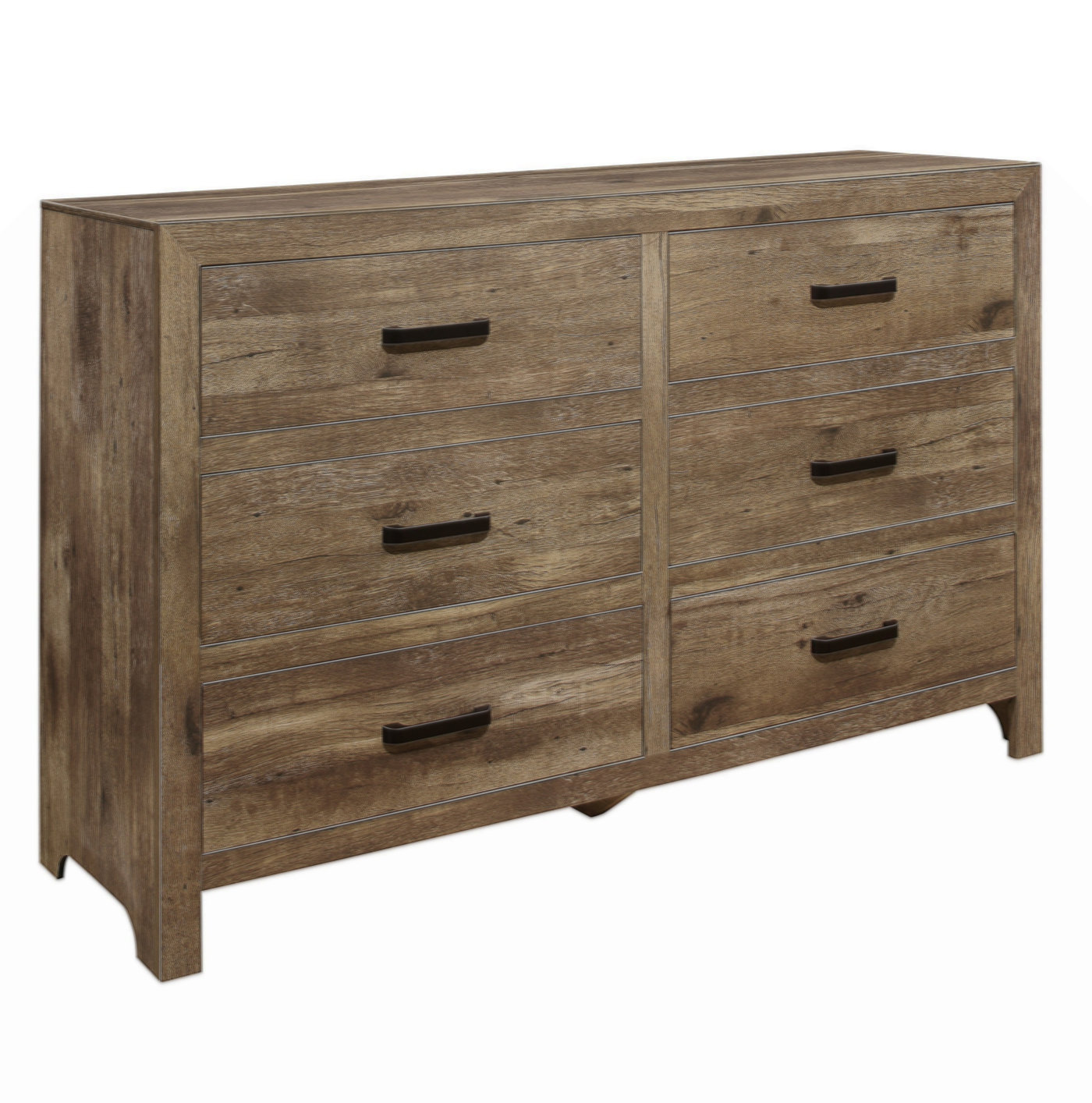 Loon Peak® Rustic Style Dresser W 6 Storage Drawers Weathered Pine ...