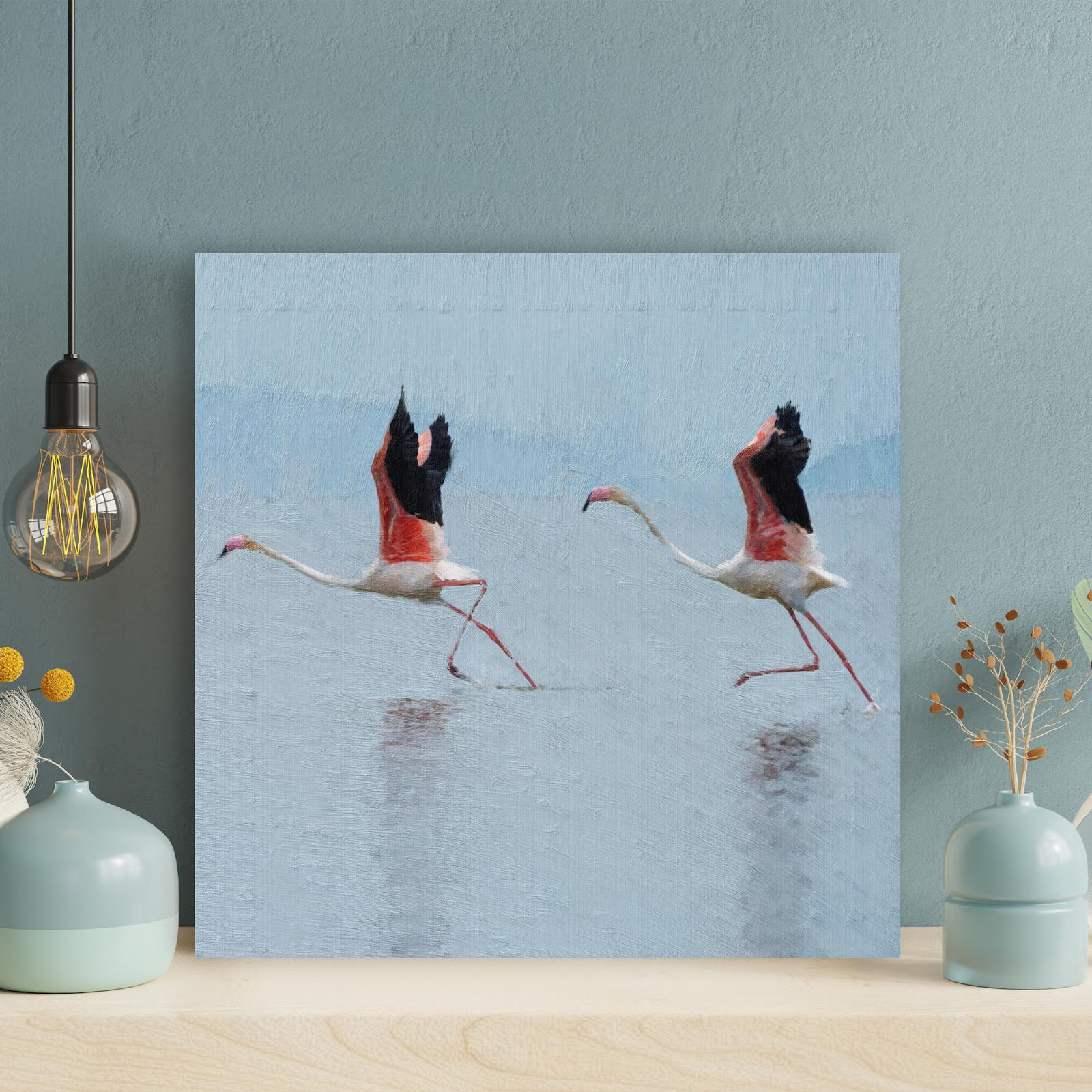 Bayou Breeze Two White-And-Pink Flamingoes Running On Water - 1 Piece ...