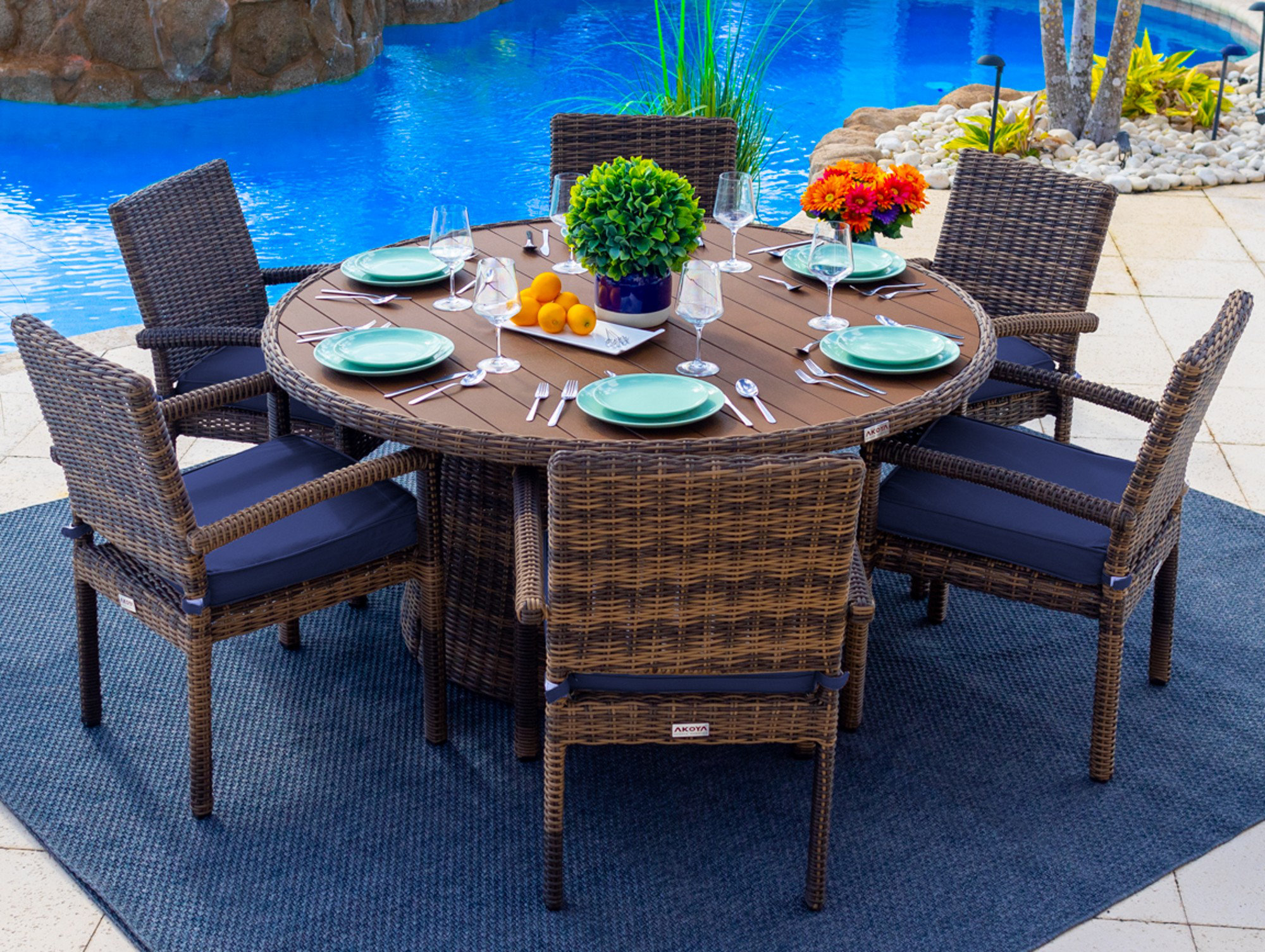 Latitude Run Tuscany Collection In Brown 6 Person Round Outdoor Dining Set with Cushions Wayfair