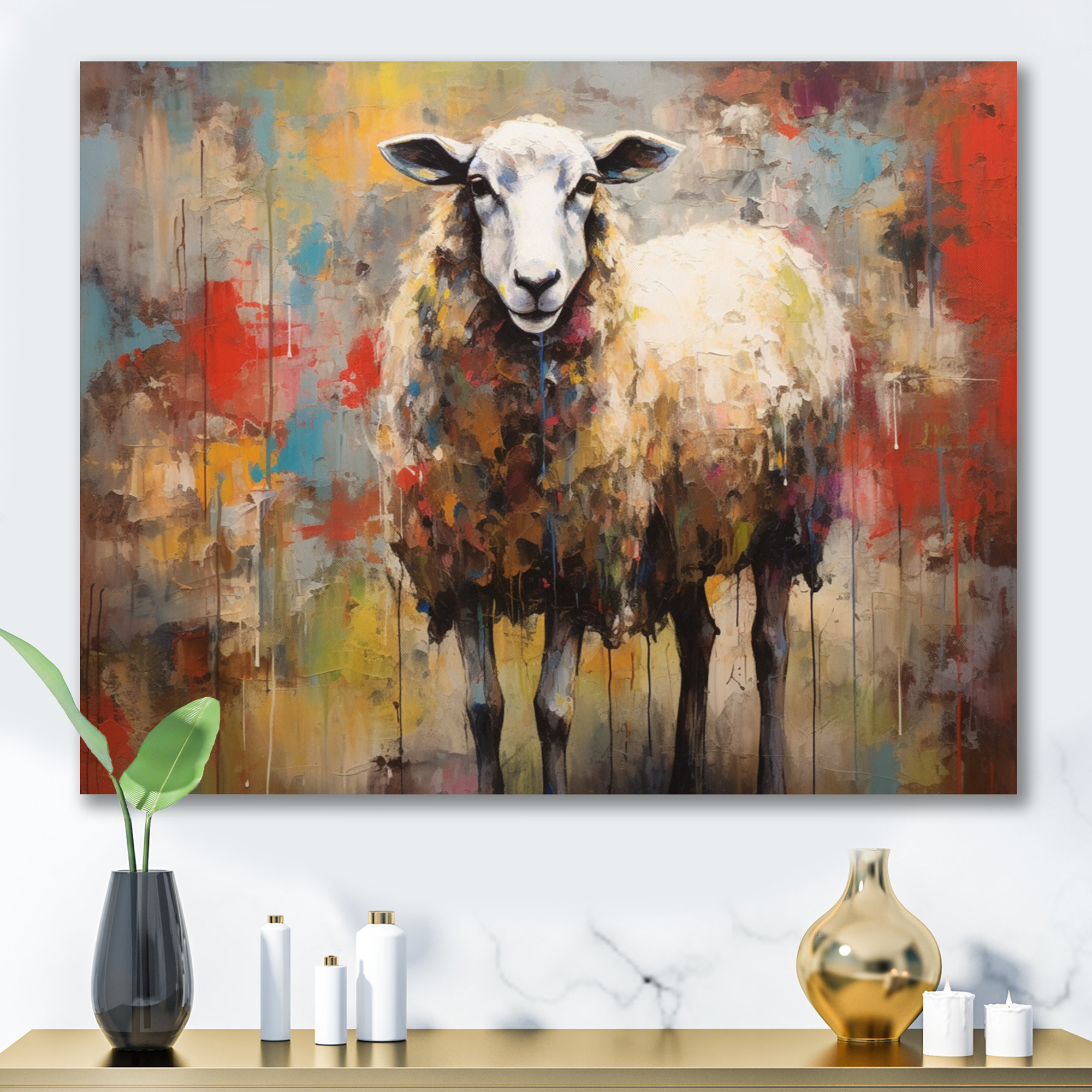 August Grove® Colorful Abstract Sheep Collage I Framed On Canvas Print ...