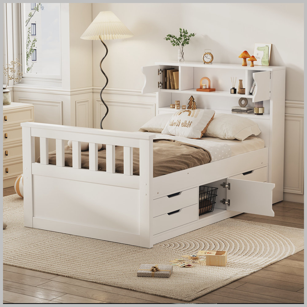 Lark Manor™ Modern Captain Platform Bed Frame with Storage Bookcases ...