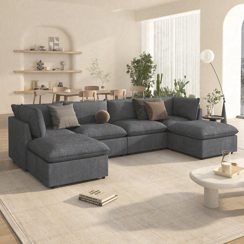 Ebern Designs Modern Large U-Shape Sectional Sofa, 2 Large Chaise with Removable Ottomans ...