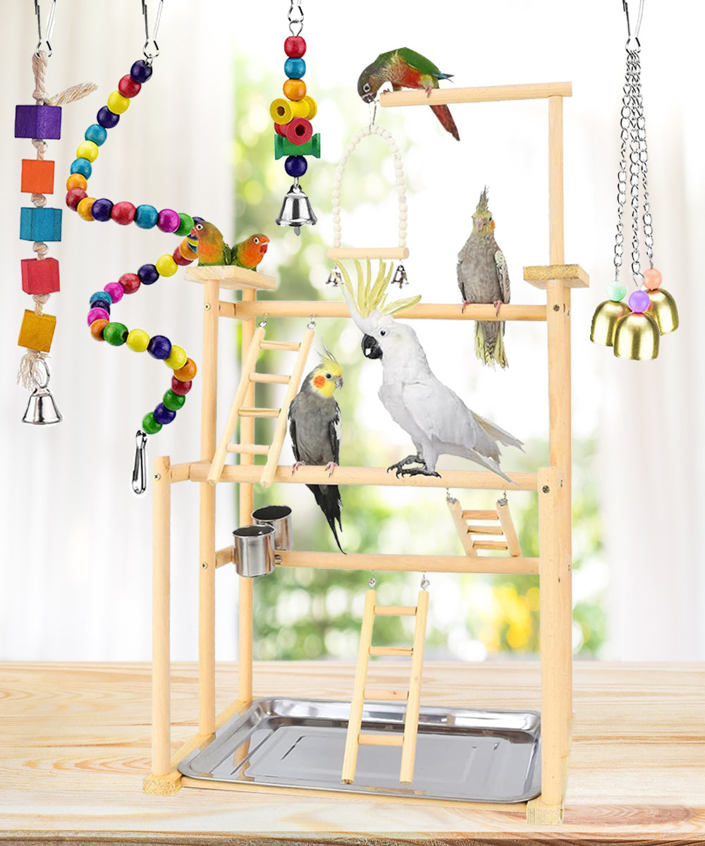 UMMA, LLC 3 Layers Bird Play Gym With 8 Packs Bird Swing Chewing Toys ...