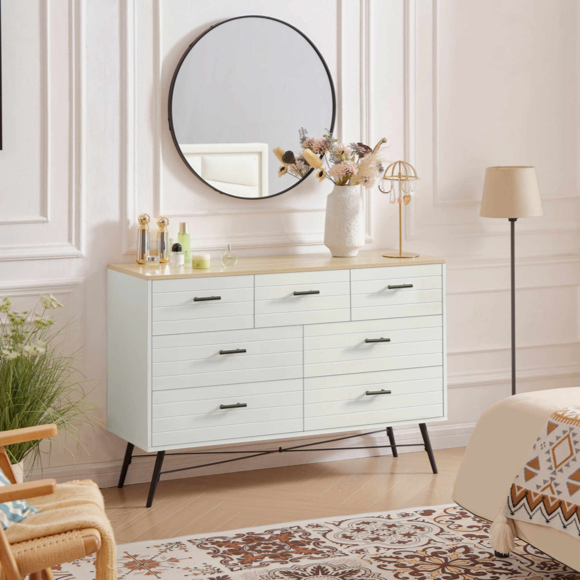 George Oliver 7 Drawer Dresser for Bedroom with Deep Drawers, Wood ...