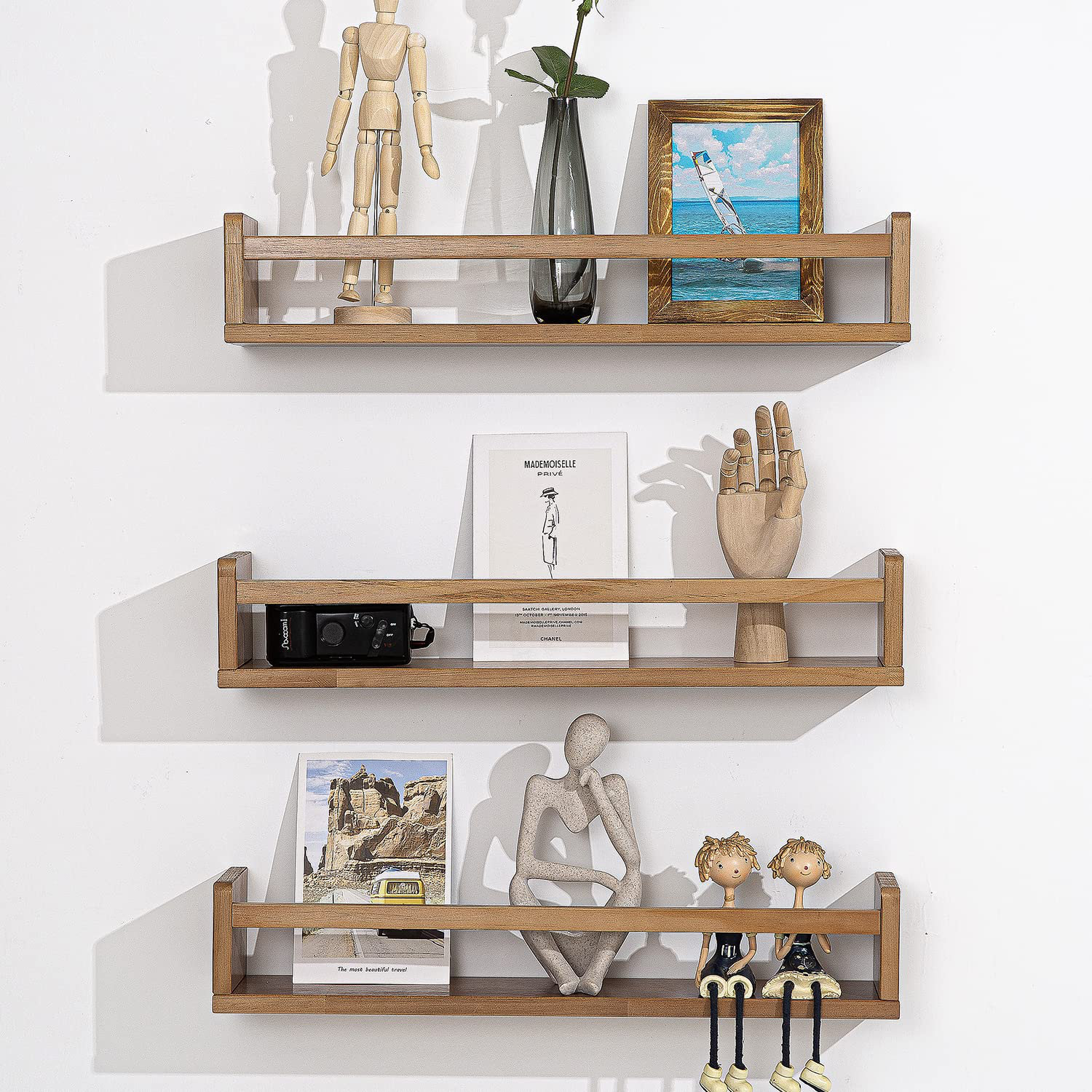 One Allium Way Nursery Shelves Light Walnut Floating Book Shelf ...
