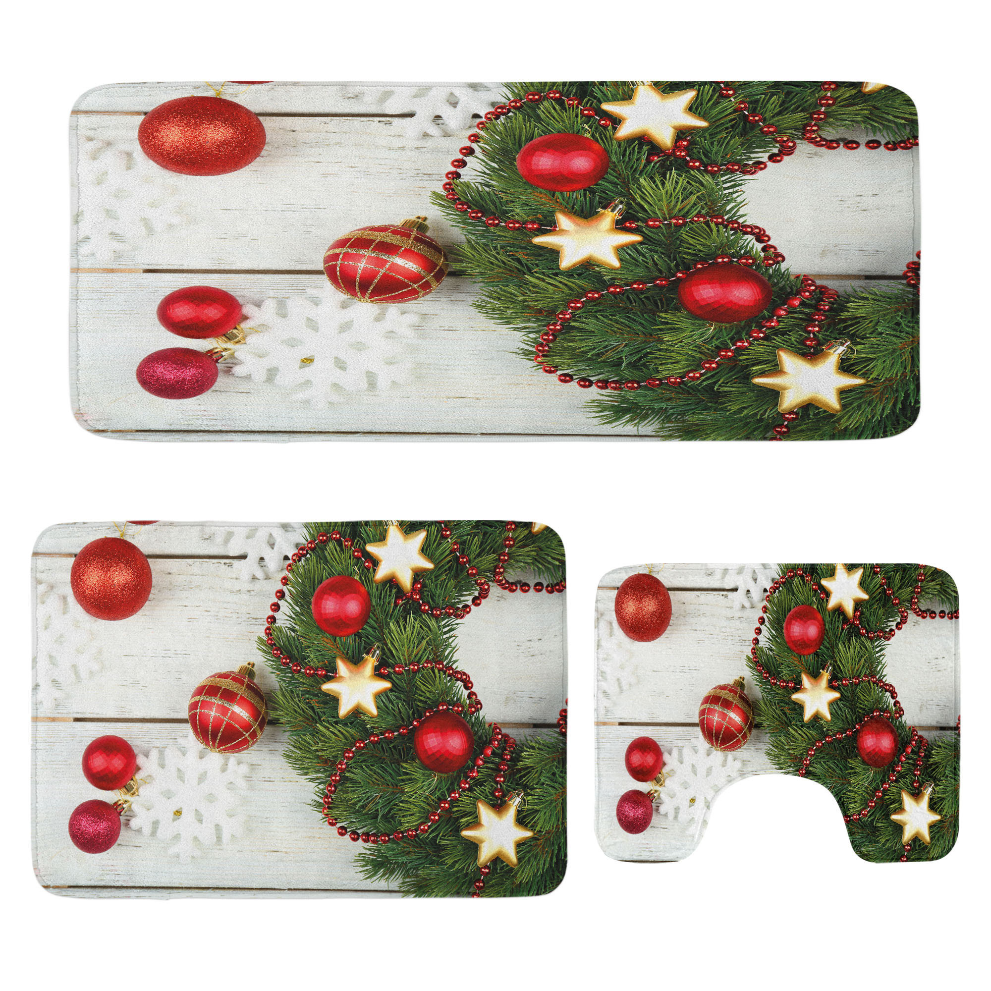 The Holiday Aisle® Christmas Bathroom Rug Set 3 Pieces U-Shape ...