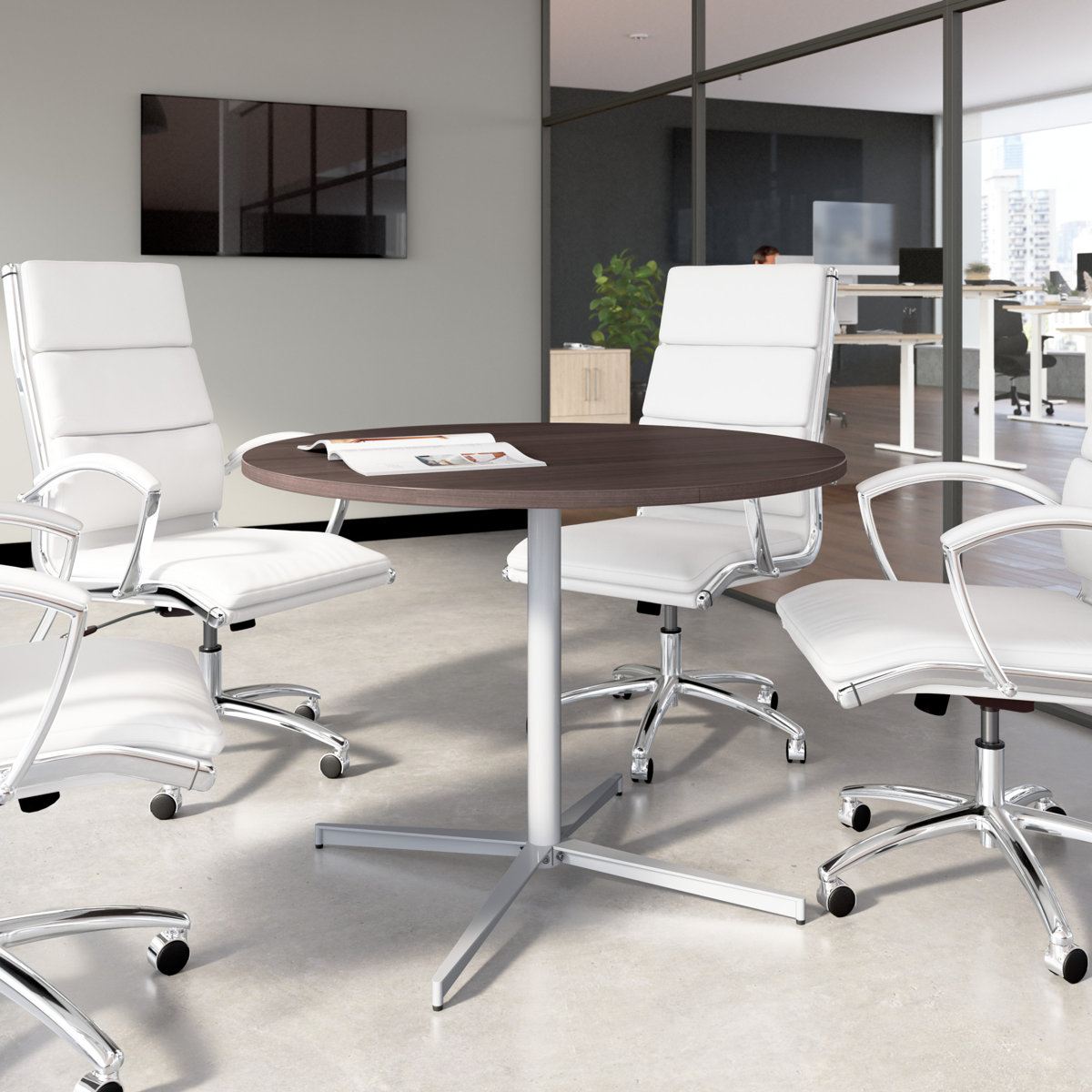 Bush Business Furniture 42-Inch Round Conference Table With Metal Base ...