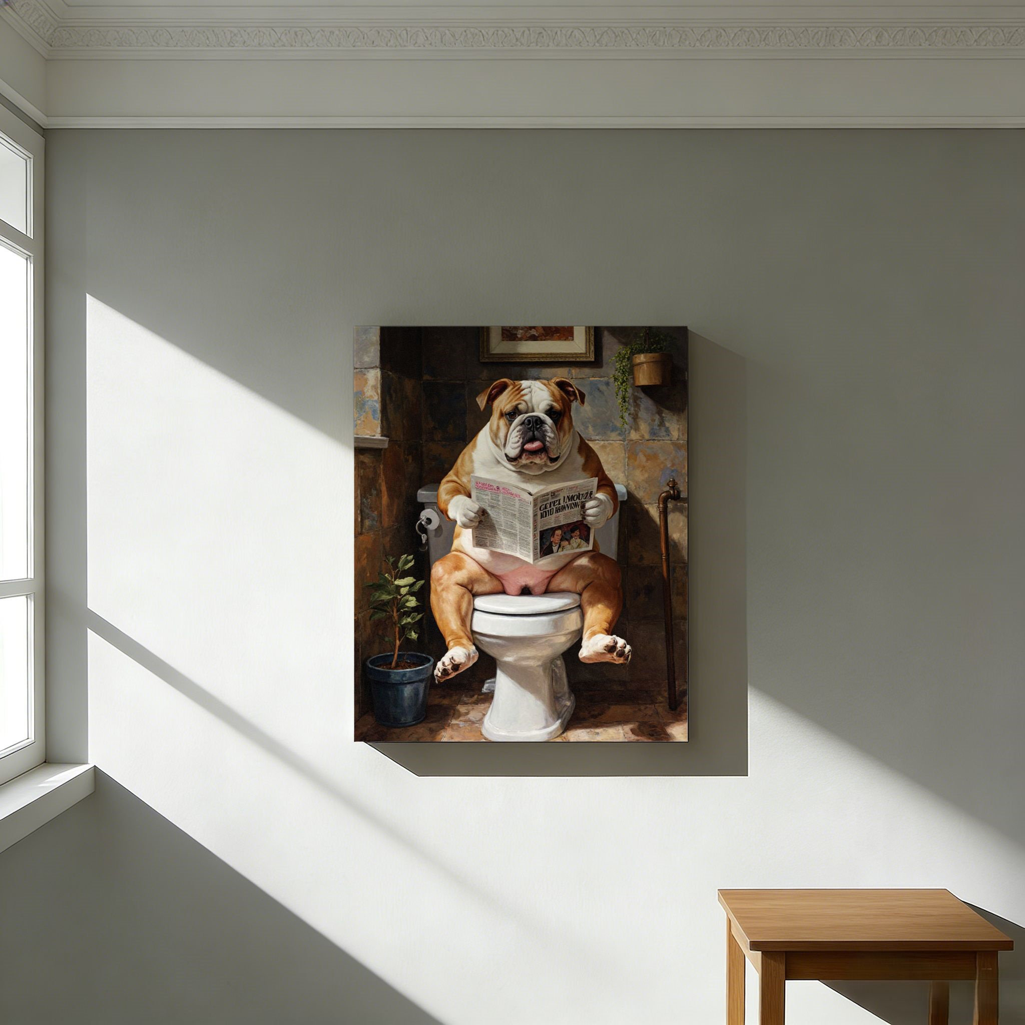 August Grove® Bulldog Reading Newspaper, 24 X 32 Inch, Inset Wooden ...