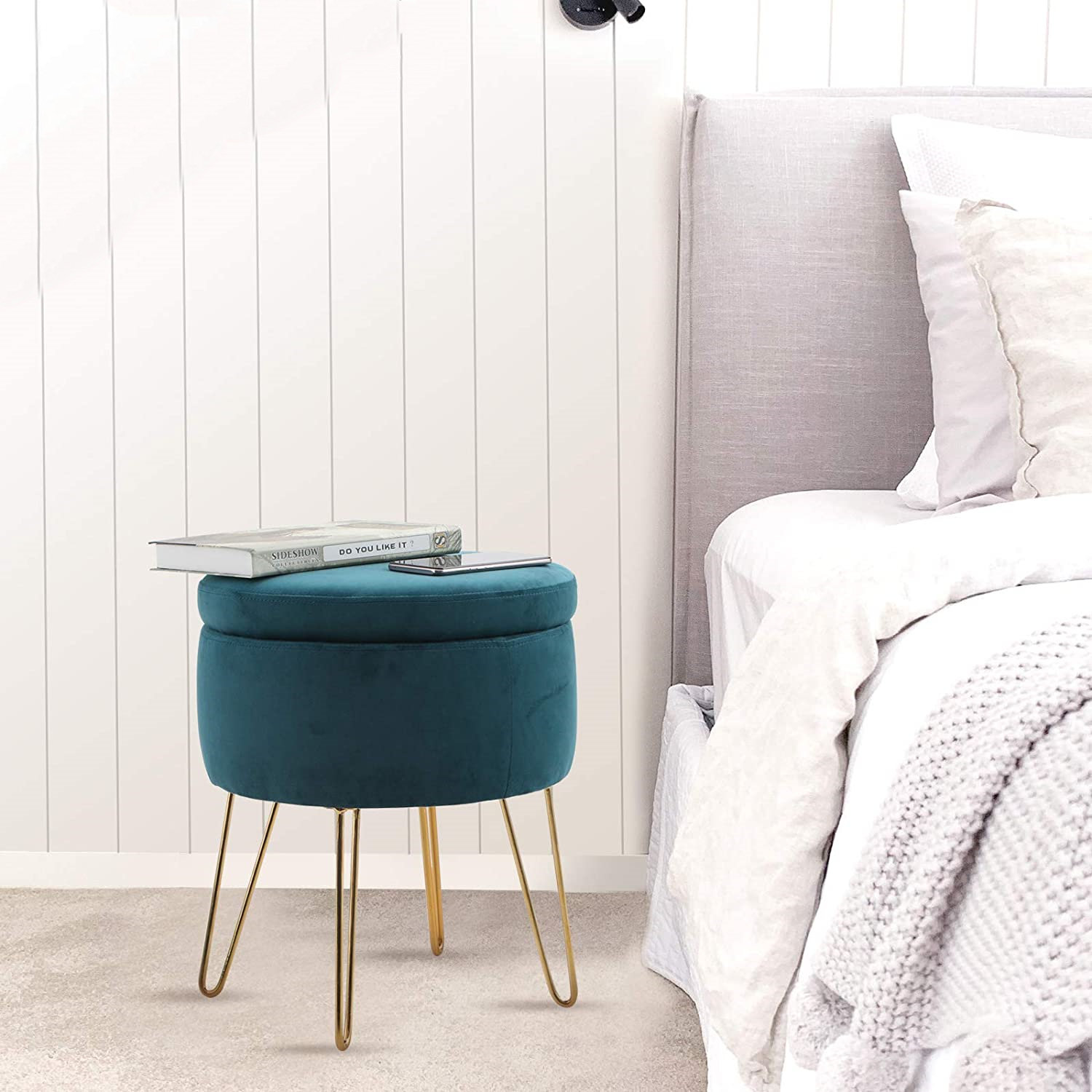 Mercer41 Copake 15'' Wide Velvet Round Storage Ottoman with Storage ...