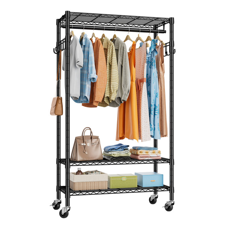 Rebrilliant Metal Rolling Clothes Rack, Portable Closet Racks - Wayfair ...