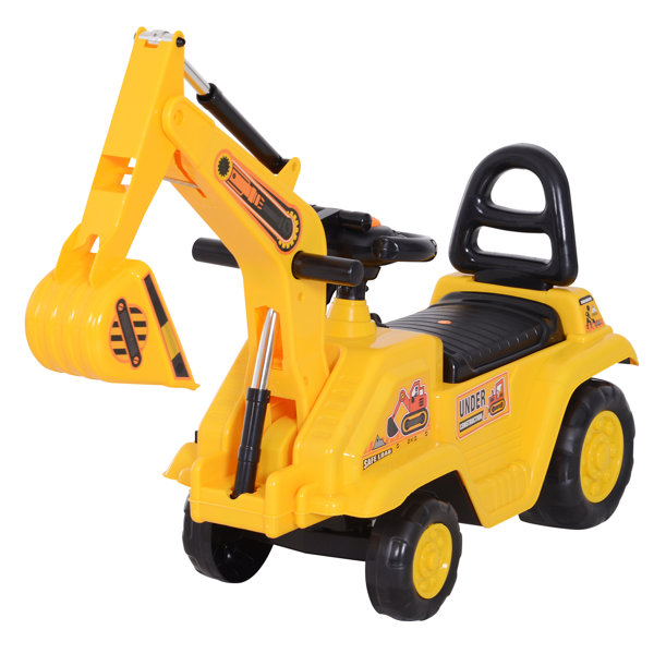 HomCom 3 In 1 Ride On Excavator Toy Pulling Cart Pretend Play ...
