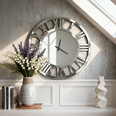 mirrored wall clock 80cm