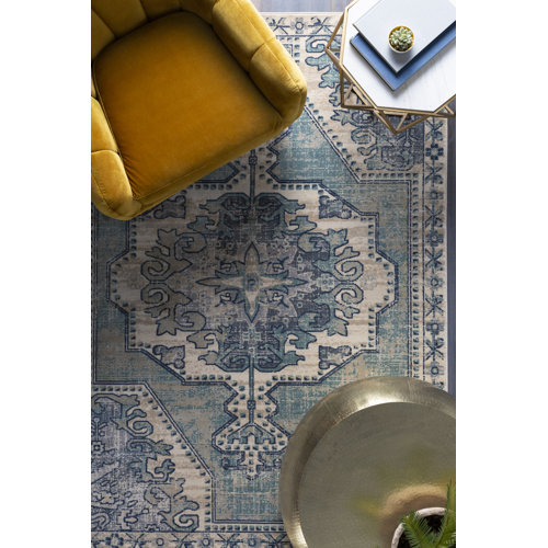 Langley Street Barleria Performance Teal/Navy Rug & Reviews | Wayfair