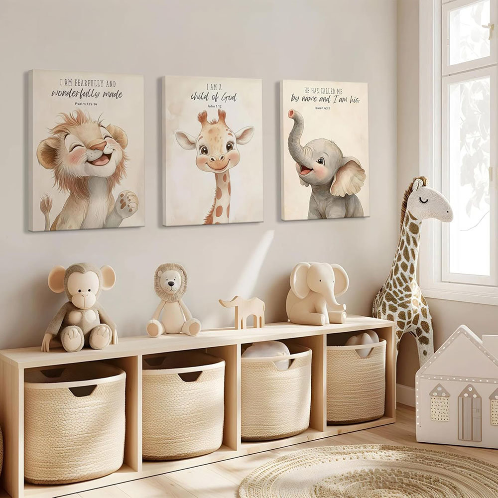 Indigo Safari 3Pcs Bible Verses Christian Nursery Safari Animals Canvas ...