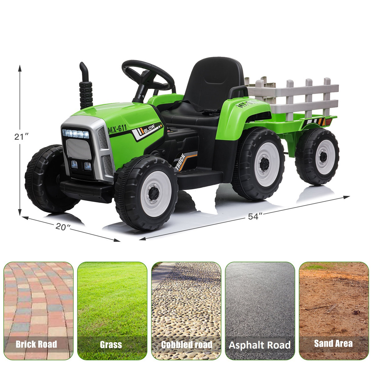 Costway 12 Volt 1 Seater Tractor / Construction Battery Powered Ride On ...