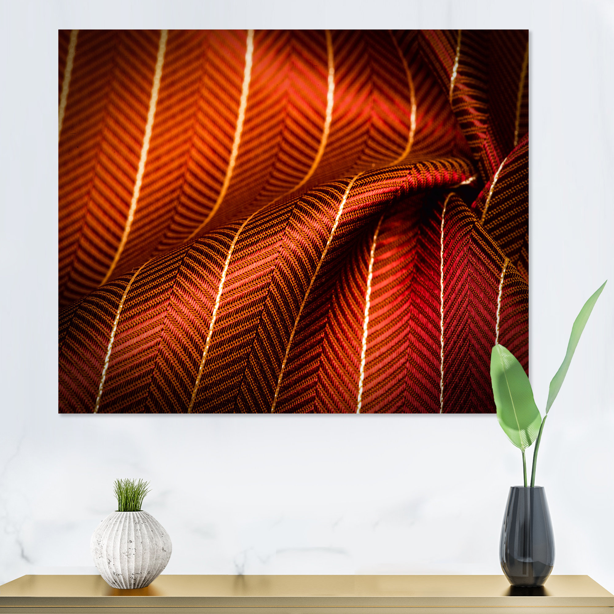 East Urban Home Ruby Red Fabric with Gold Line III - Photograph on ...