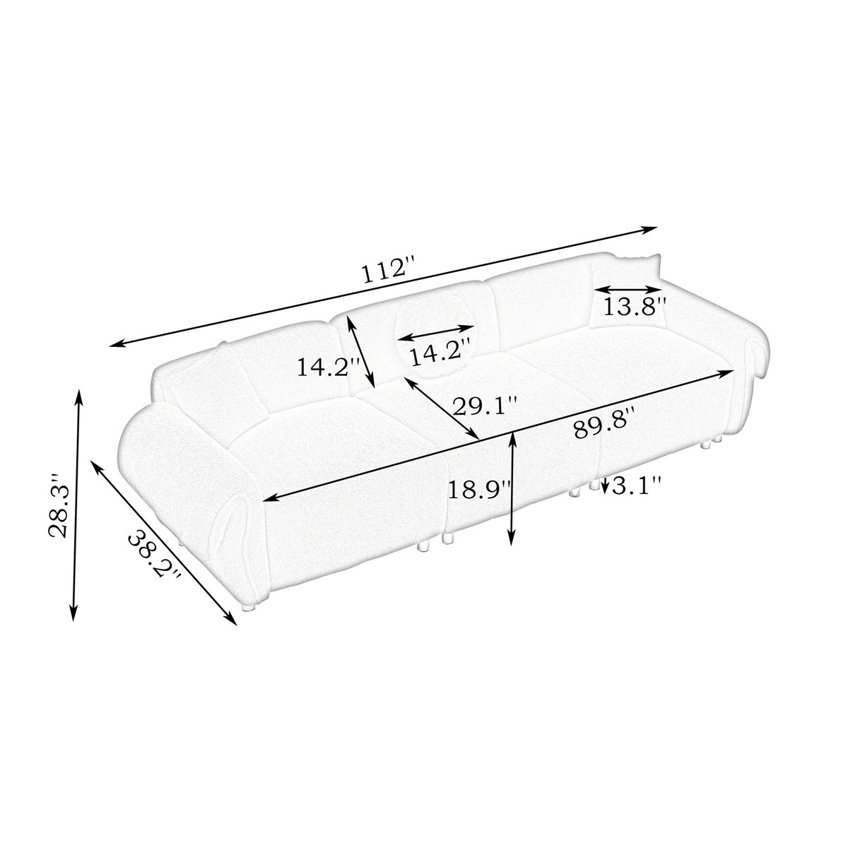 Ivy Bronx 112" Modern Curved Sofa, Back Upholstered Couch with 3 ...
