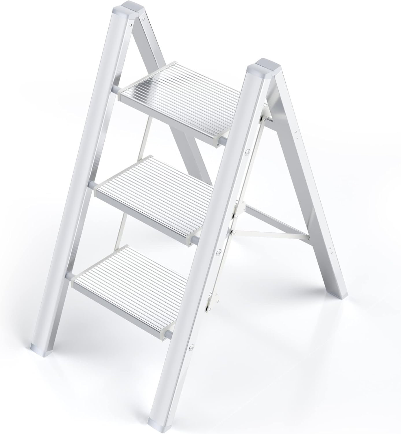 Ivy Bronx 3 Step Ladder Folding Step Stool, Aluminum Foldable Ladder ...
