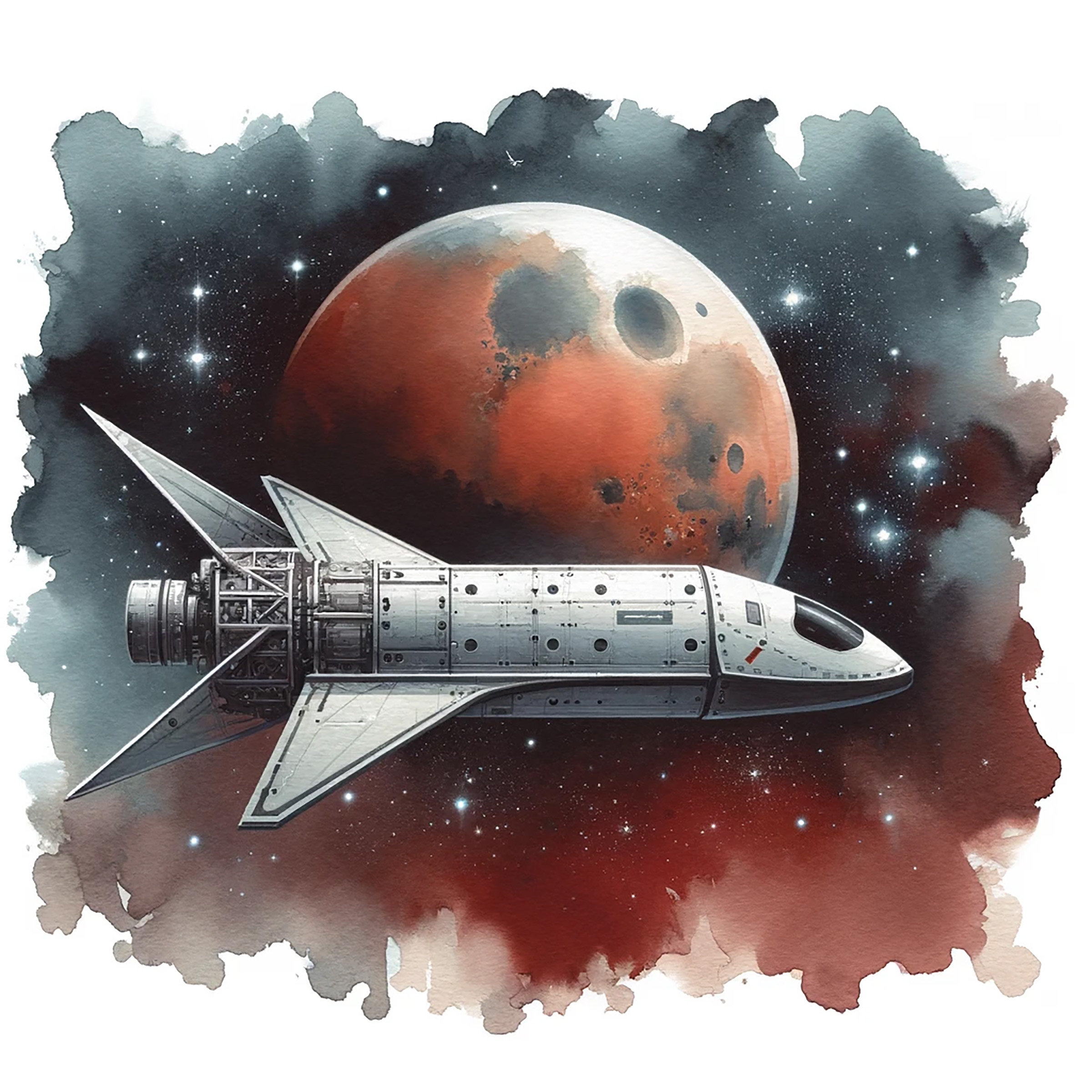 Mason & Marbles Cosmic Voyage Watercolor Shuttle Art On Canvas Print ...