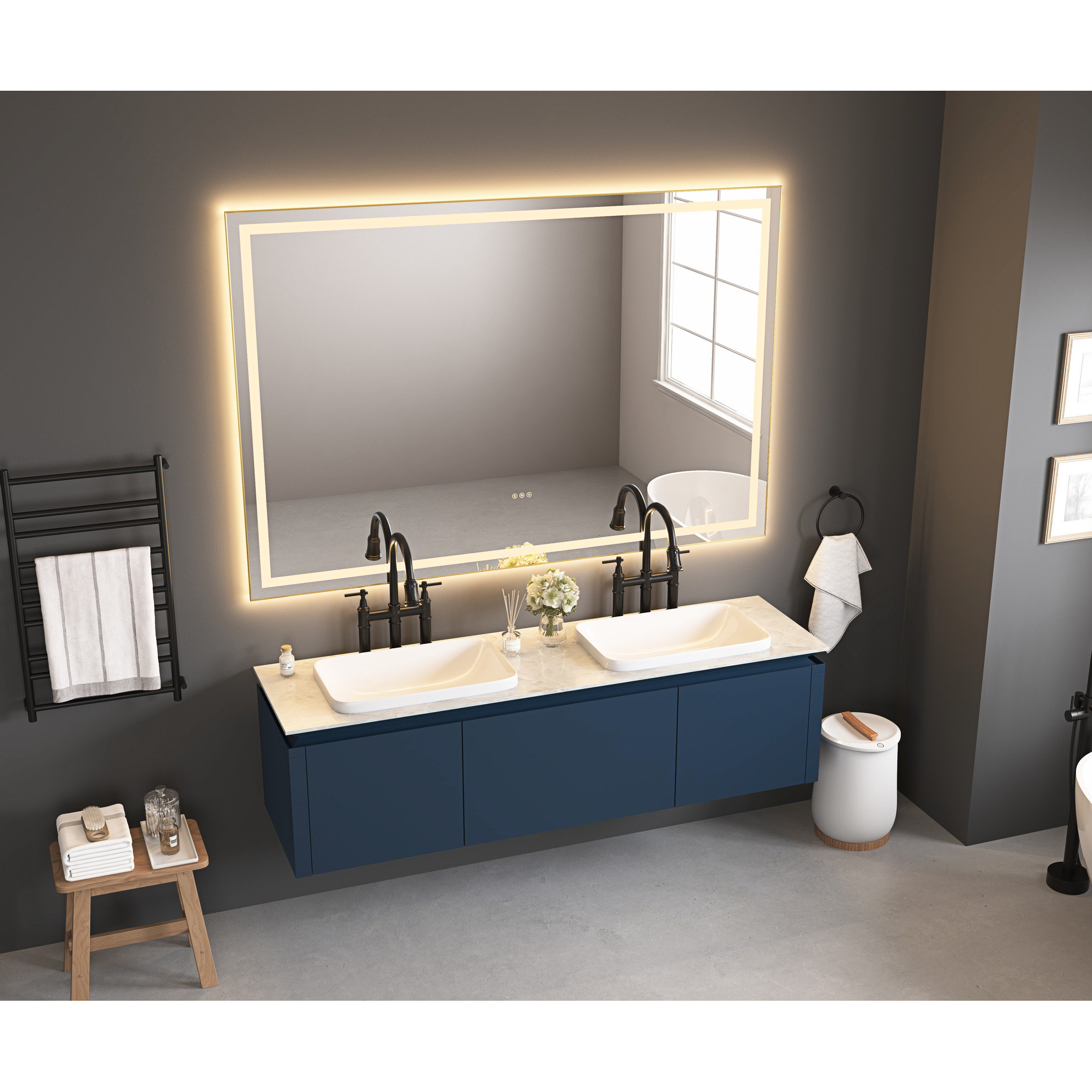 Hokku Designs 60x48 Inch Led Bathroom Mirror, Wall Mounted With Fog ...