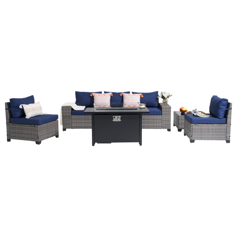 Latitude Run® PE Wicker Rattan Outdoor Conversation Set With Table ...