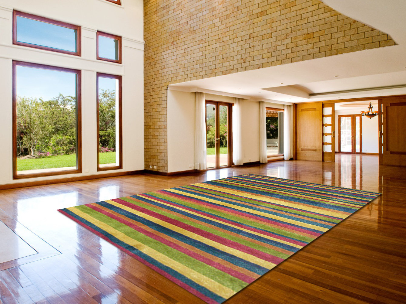 Ebern Designs Brigg Striped Handmade Tufted Silk/Wool Yellow/Green Area ...