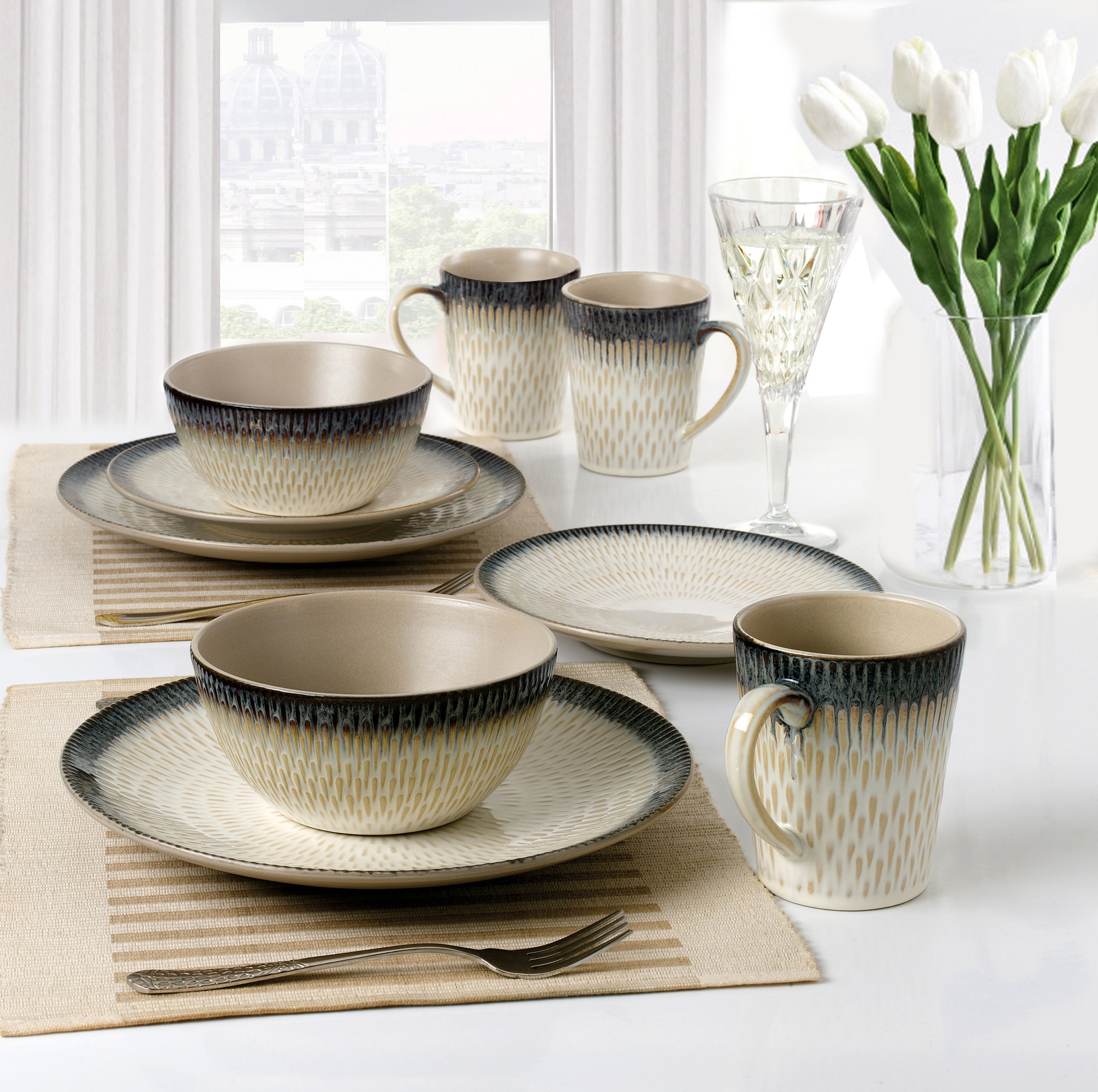Lorren Home Trends 16 Piece Dinnerware Set, Service for 4 & Reviews ...