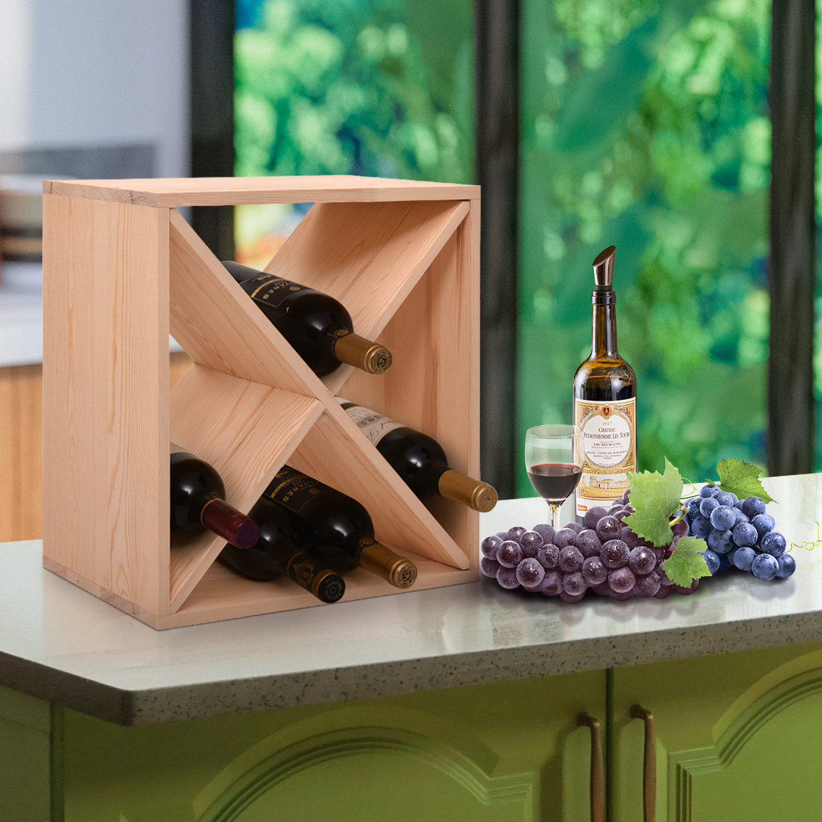Ebern Designs Adenn 24 Bottle Solid Wood Floor Wine Bottle Rack in ...