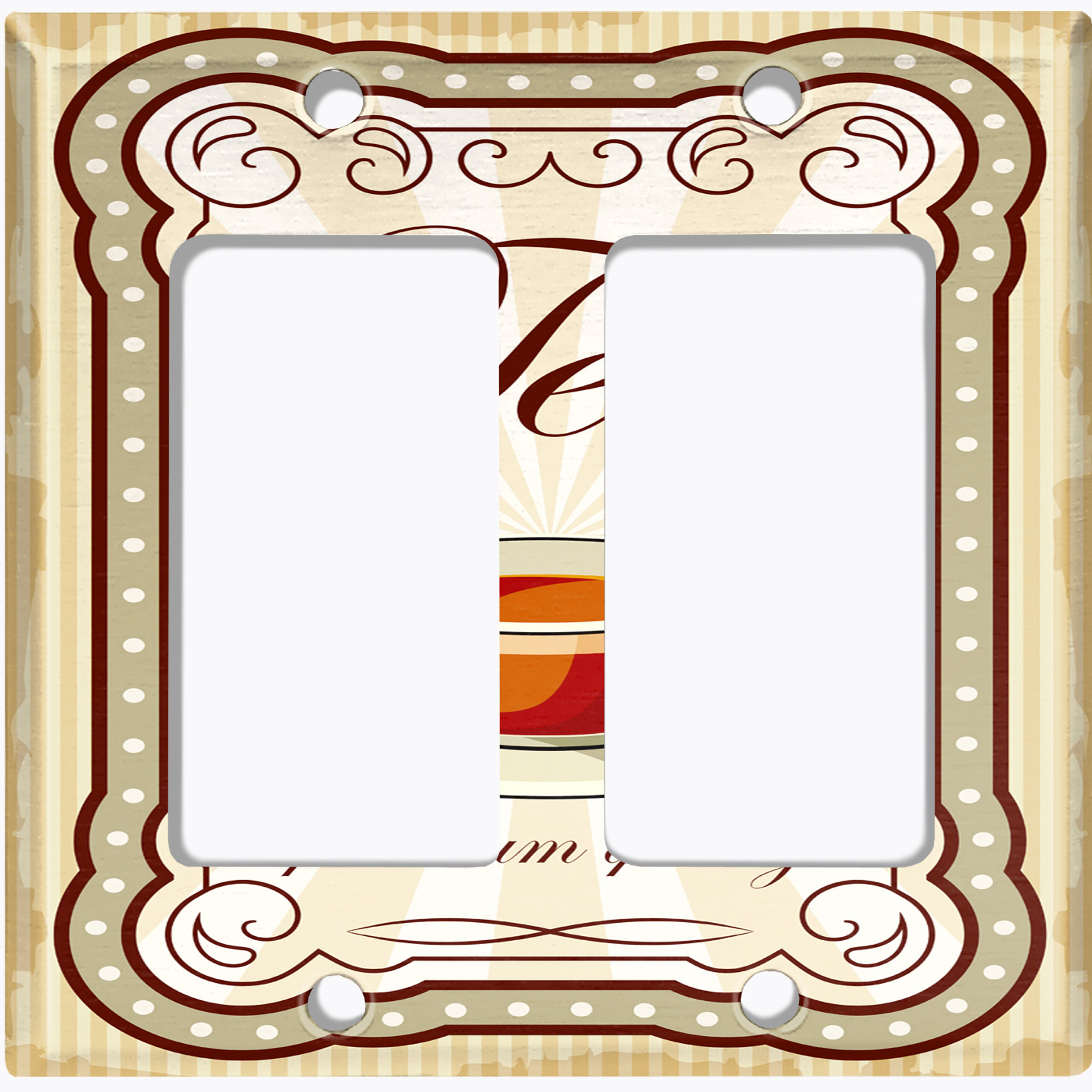 WorldAcc Tea Cup Tan Frame Premium Quality 2-Gang Decorator / Rocker ...