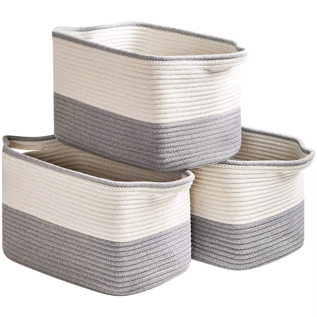 Beachcrest Home™ Cotton Rope Storage Basket Set Of 3 - Rectangle ...