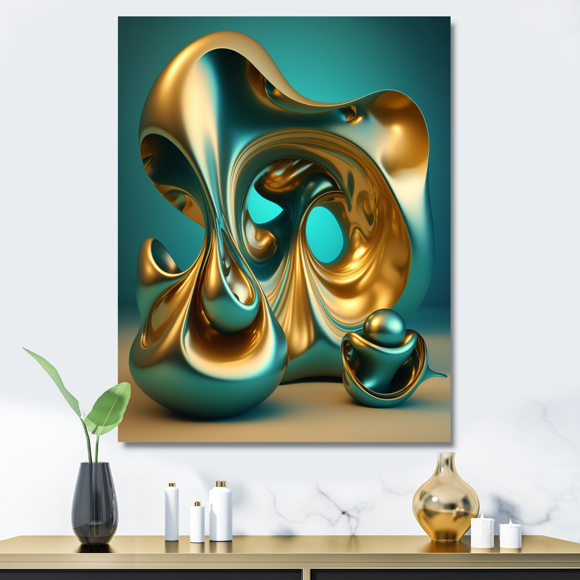 Mercer41 Confronting Infinity 3D Turquoise Gold Sphere I Framed On ...