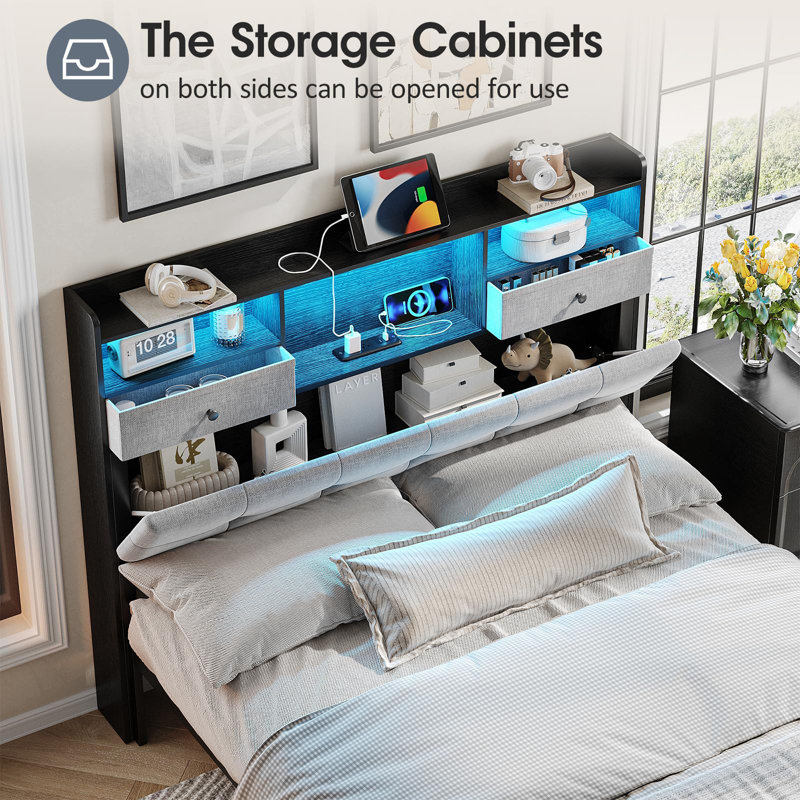 Wrought Studio™ Headboard With Outlets, Usb Ports And Led Light | Wayfair