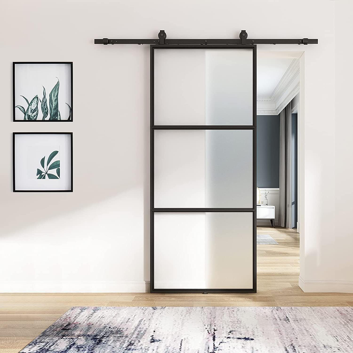 JUBEST Sliding Glass Barn Door with Installation Hardware Kit(Soft ...