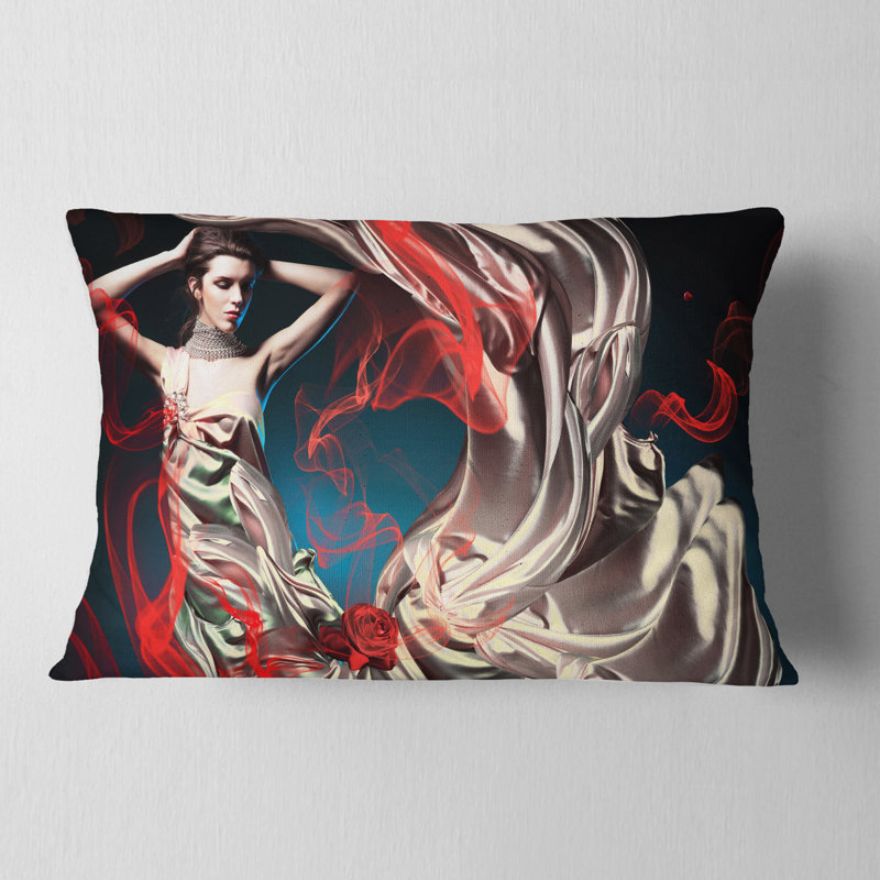 Design Art Woman in Long Fairy Dress - Abstract Printed Pillow | Wayfair