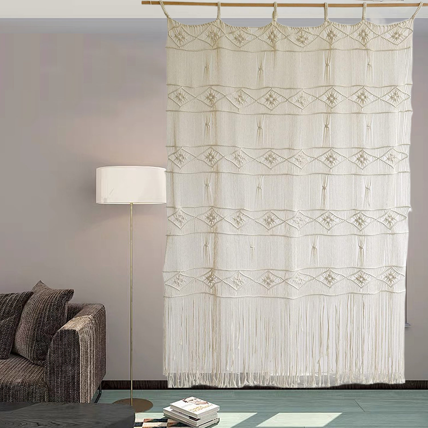 Frifoho 100% Cotton Geometric Sheer Track Insert Single Curtain Panel ...
