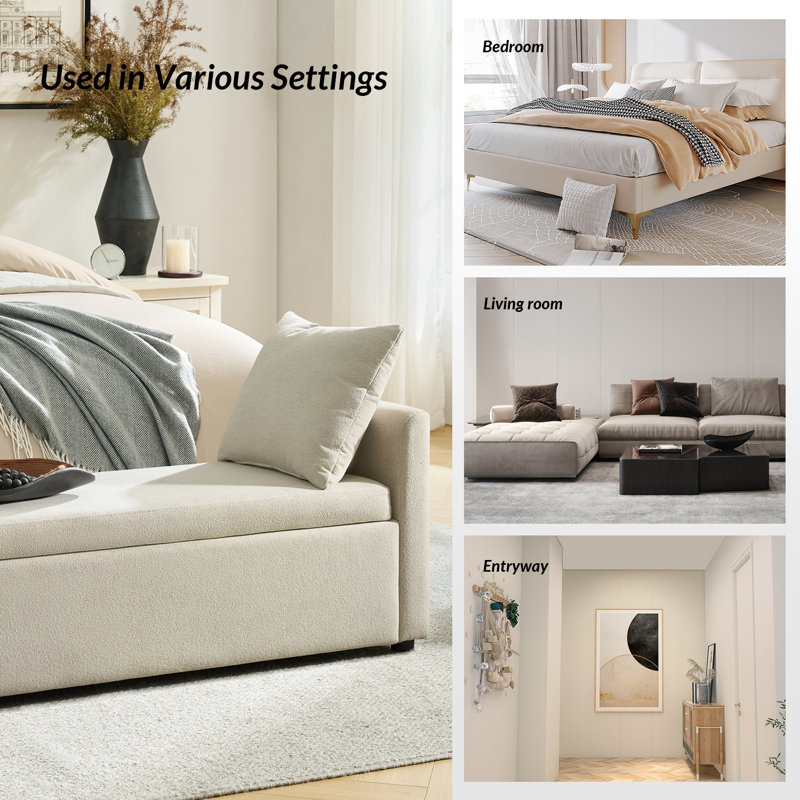 Ebern Designs Patrece 59"W Modern Storage Bench with Two Pillows and ...