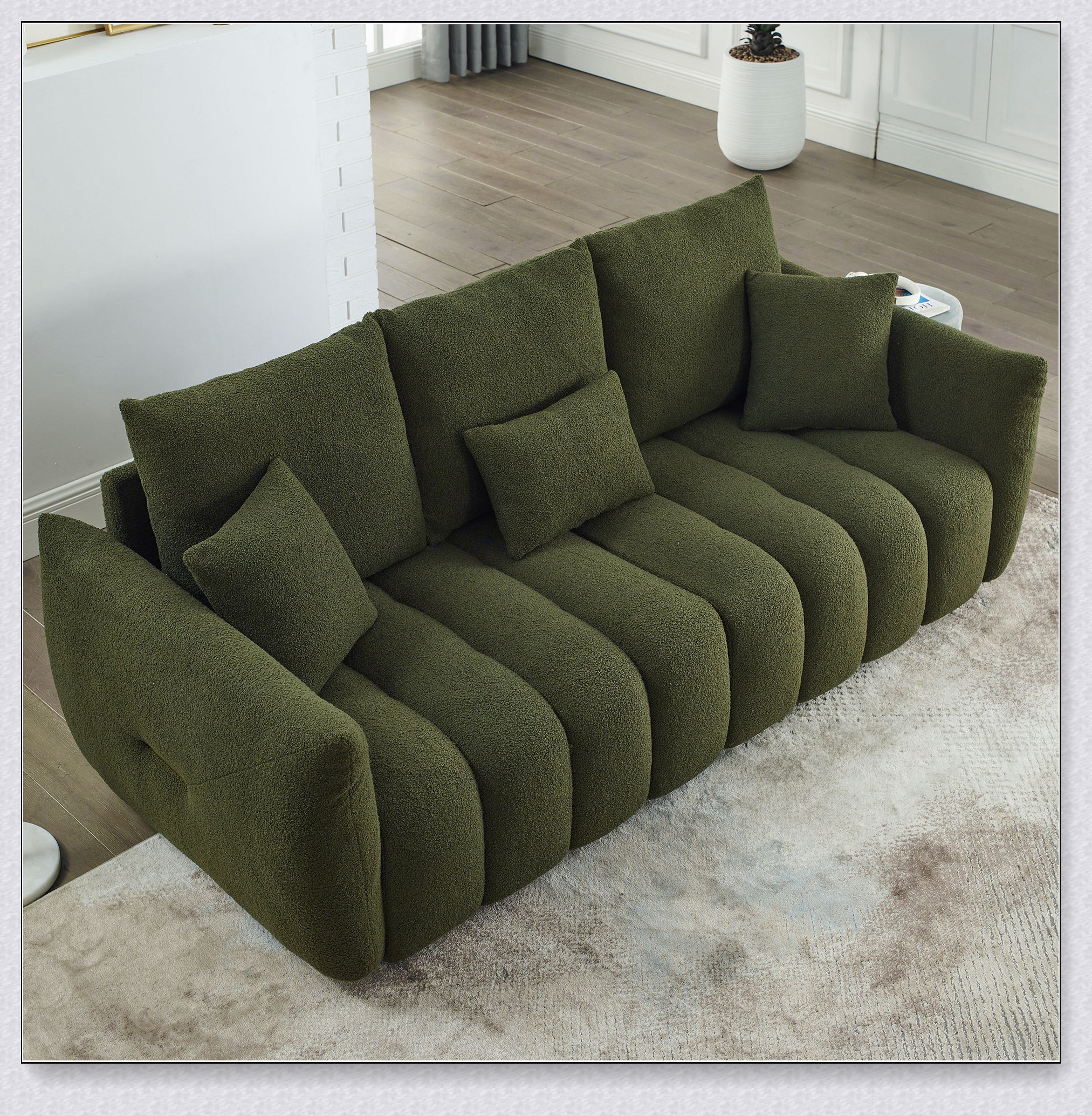 Latitude Run® 82" Premium Teddy fabric Sofa with 3 Back Pillows and 3 ...