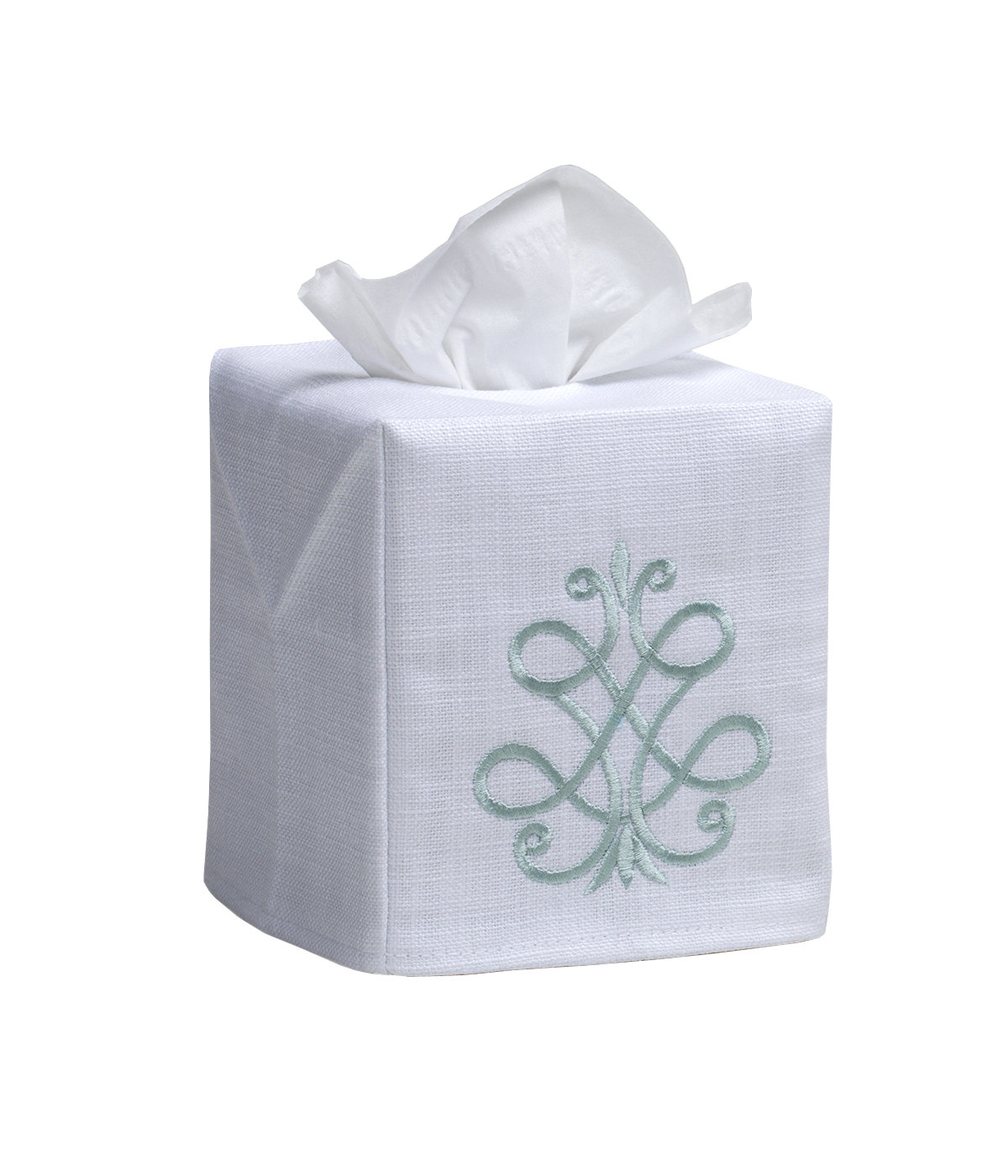 Red Barrel Studio Tissue Box Cover, Linen/Cotton- French Scroll, Aqua ...